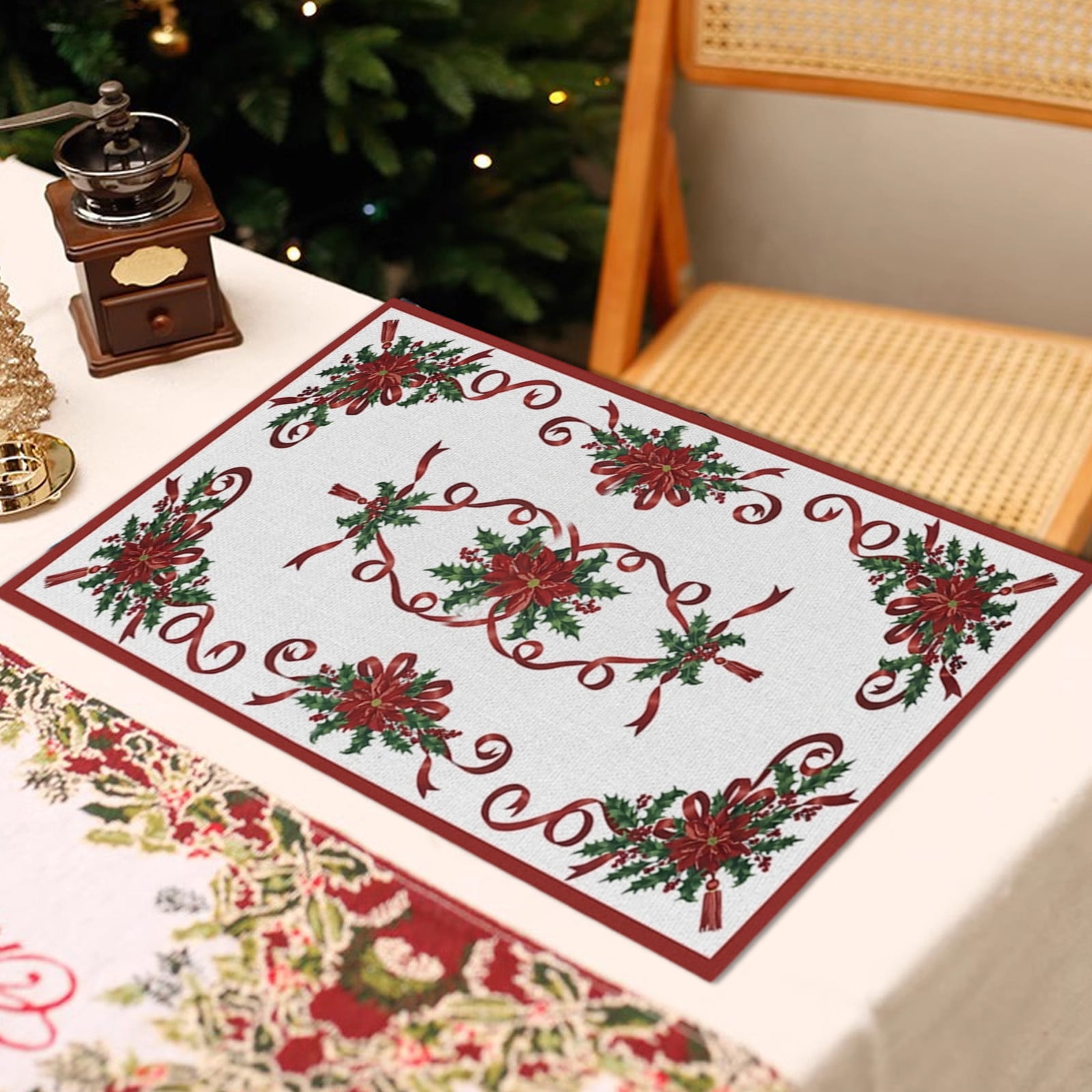 Aufmer 3 Pcs Christmas Valentine's Day Placemats, Festive Green Plant ...