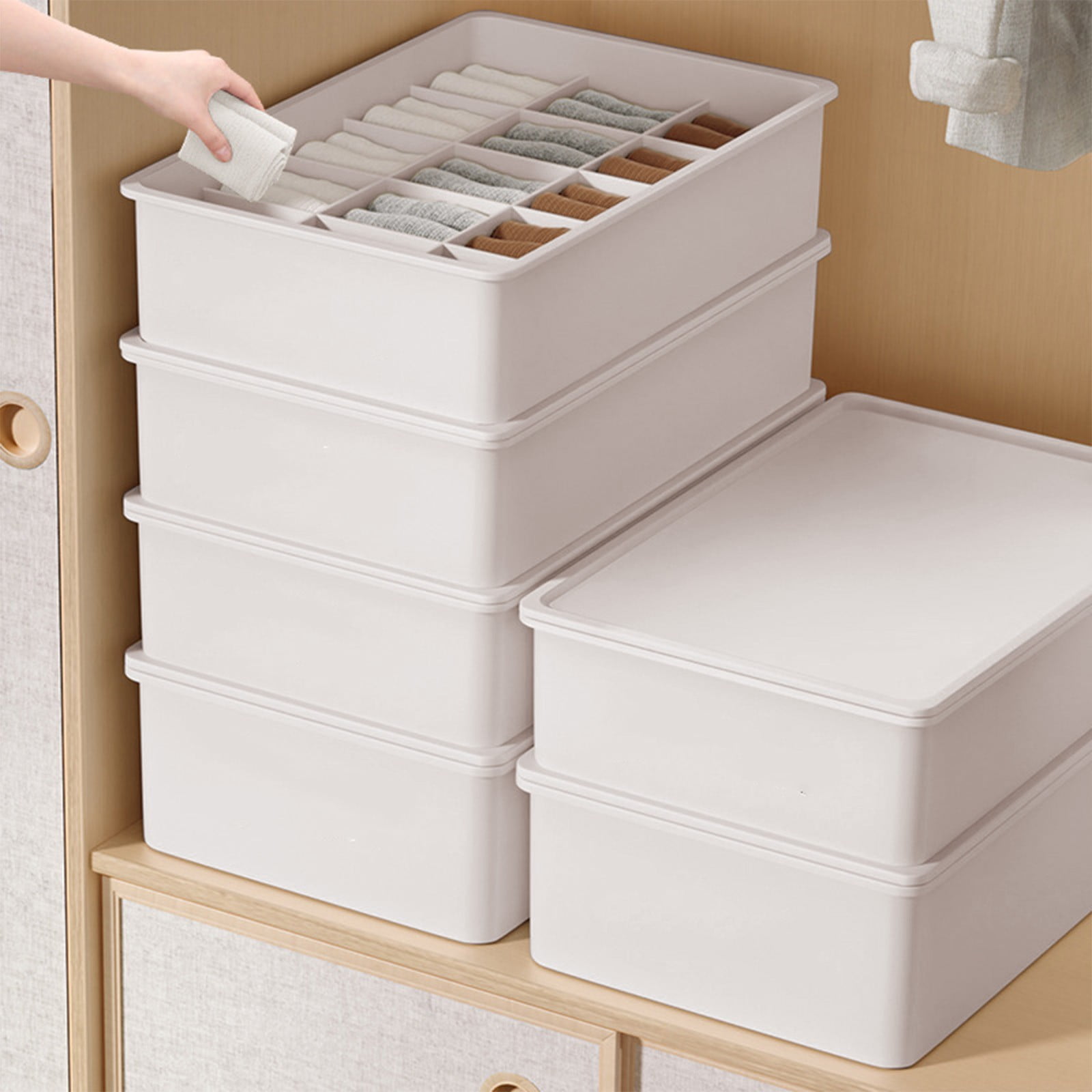 Aufmer 3 Pcs Drawer Organizer with Lid, Space-Saving Underwear/Sock ...