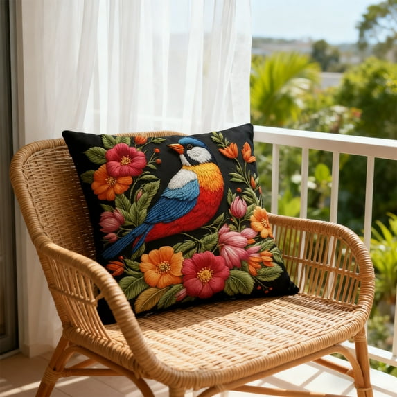 Aufmer 3 Pcs Vintage Floral Birds Print Cushion Cover, Peach Velvet ...