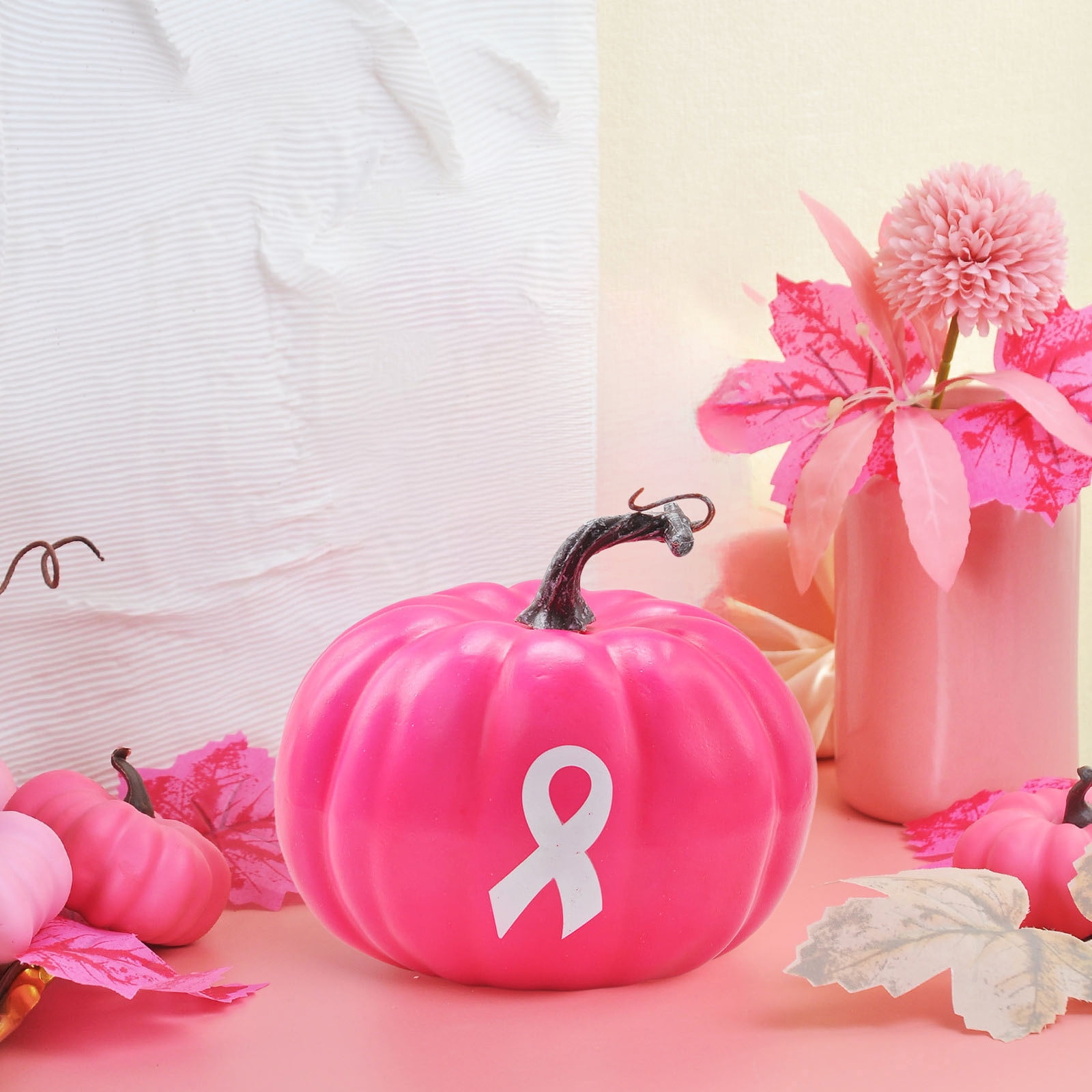 Aufmer 4 Pcs Breast Cancer Awareness Decorations Artificial Pumpkins ...