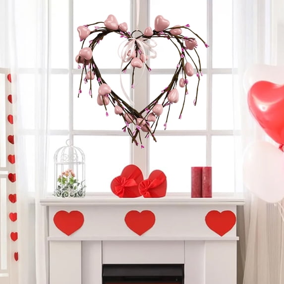 Aufmer 4 Pcs Heart Shaped Decorative Wreath, Valentines Day Door and ...