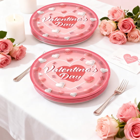 Aufmer 48 Pcs Valentines Day Party Plates Set, Disposable Dinnerware ...