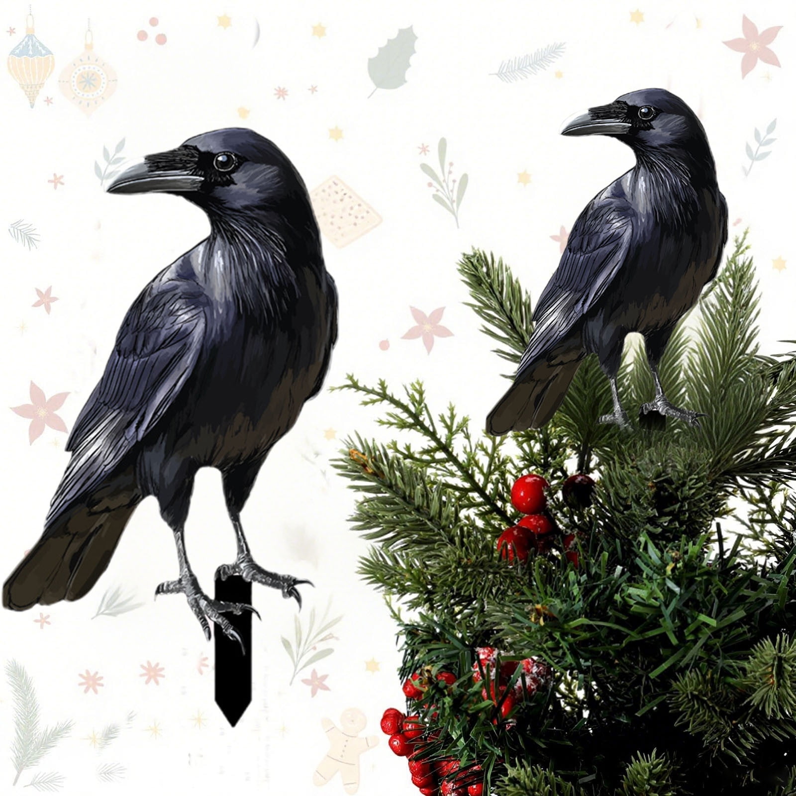 Aufmer 5 Pcs Spooky Halloween Crow Stake, 11.8in Plastic Black Bird for ...