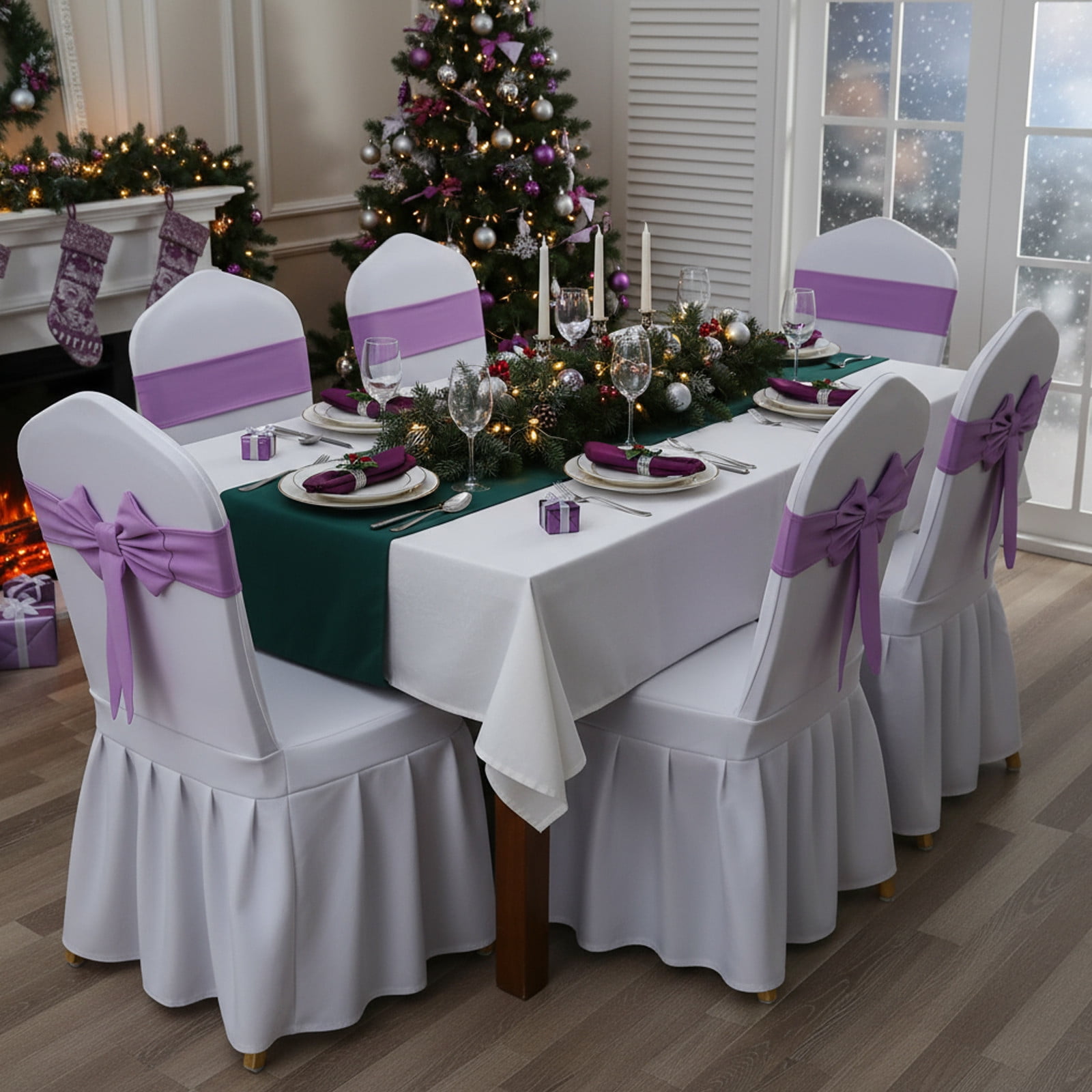 Aufmer 5 Pcs Stretch Chair Bow Decorations, Polyester Holiday Party ...