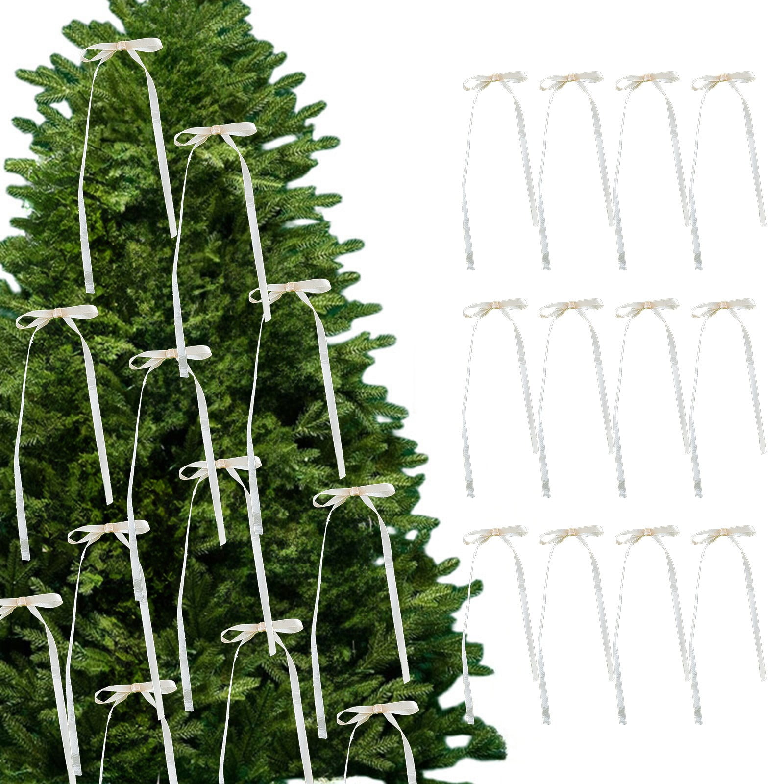 Aufmer 60 Pcs Christmas Silk Ribbon Bows, 31.5in Polyester Tree ...