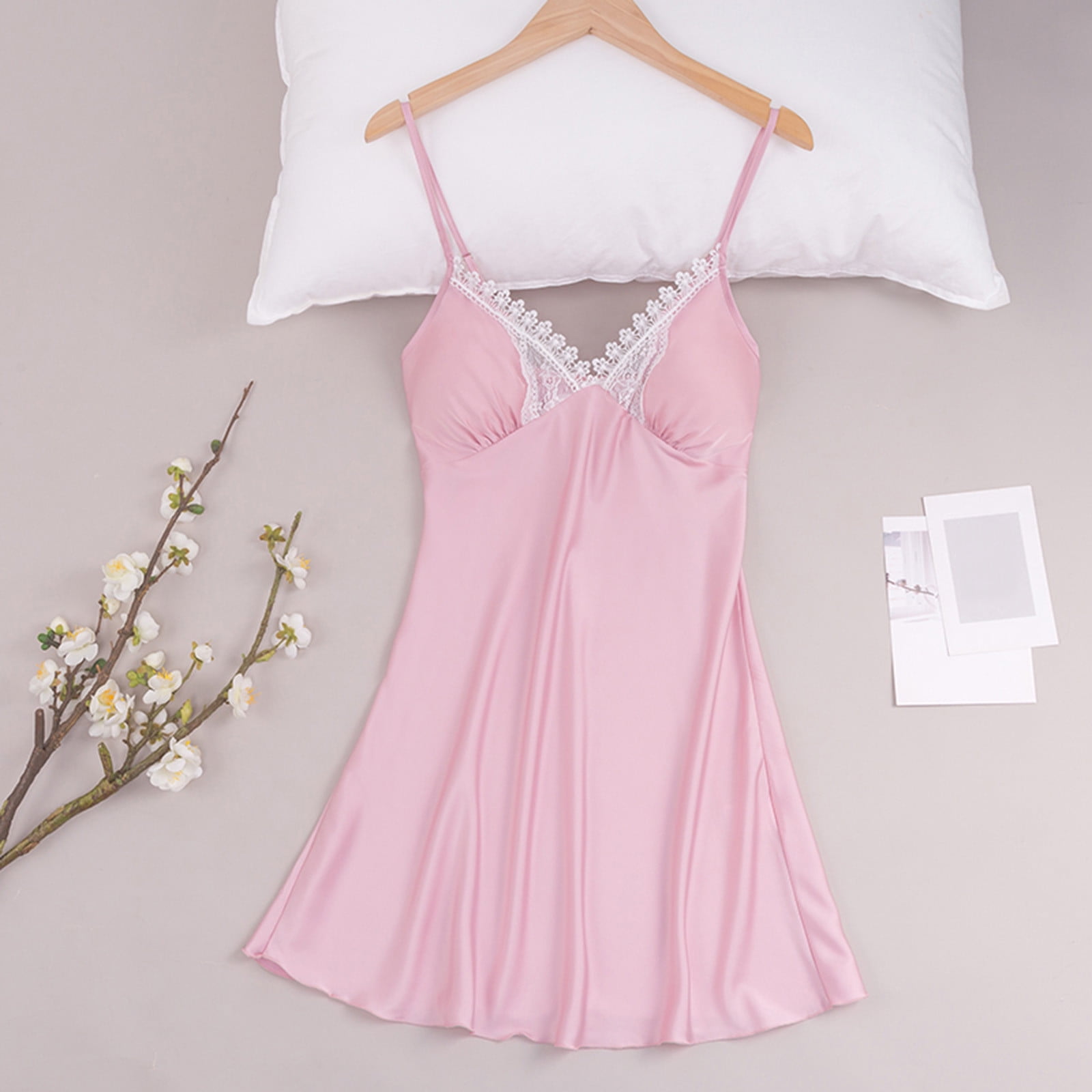 Jacenvly Nightdress for Women with Built in Bra Satin Ladies Fashion ...