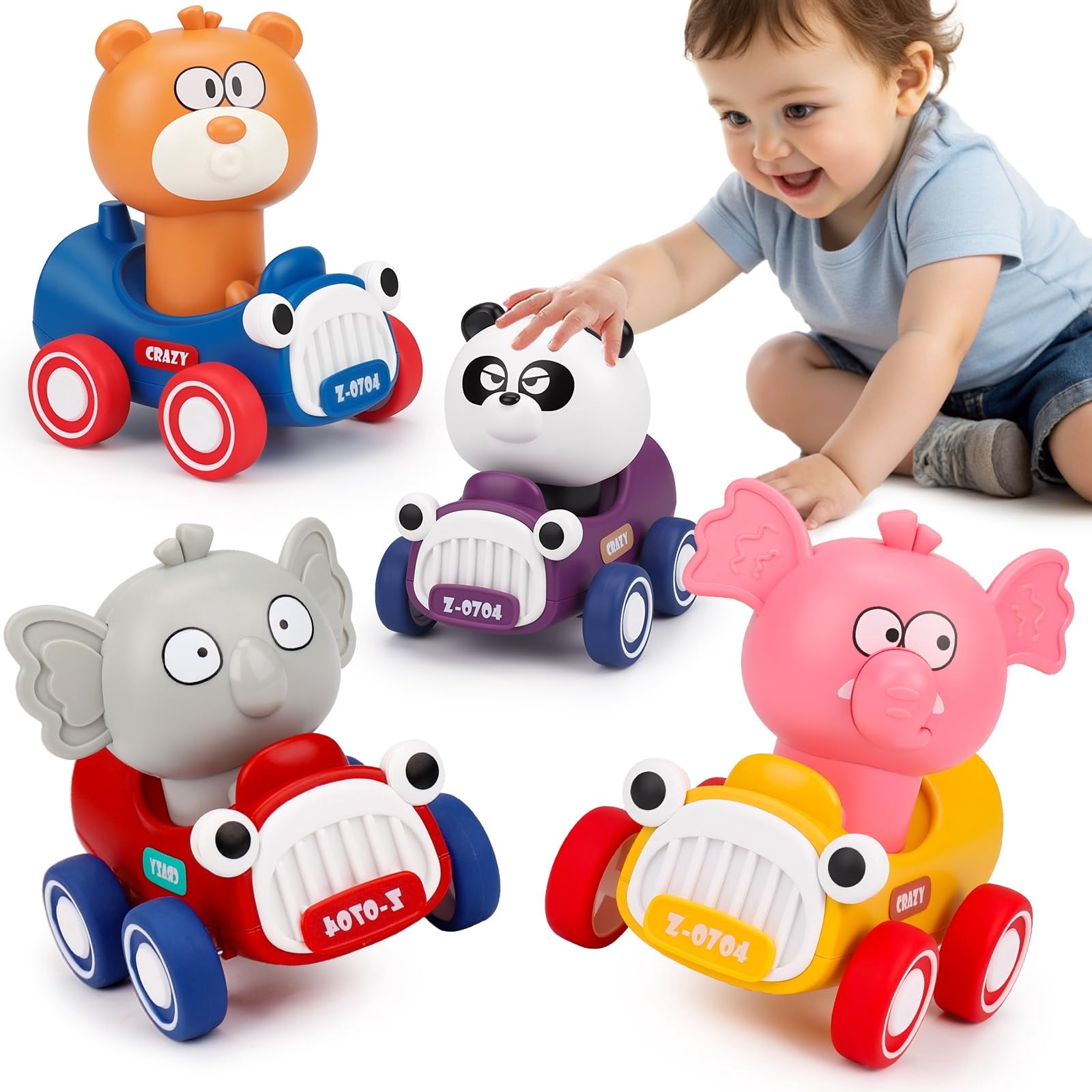 AugToy Press and Go Toy Cars for Toddlers 1-3 Push Go Animal Racing ...