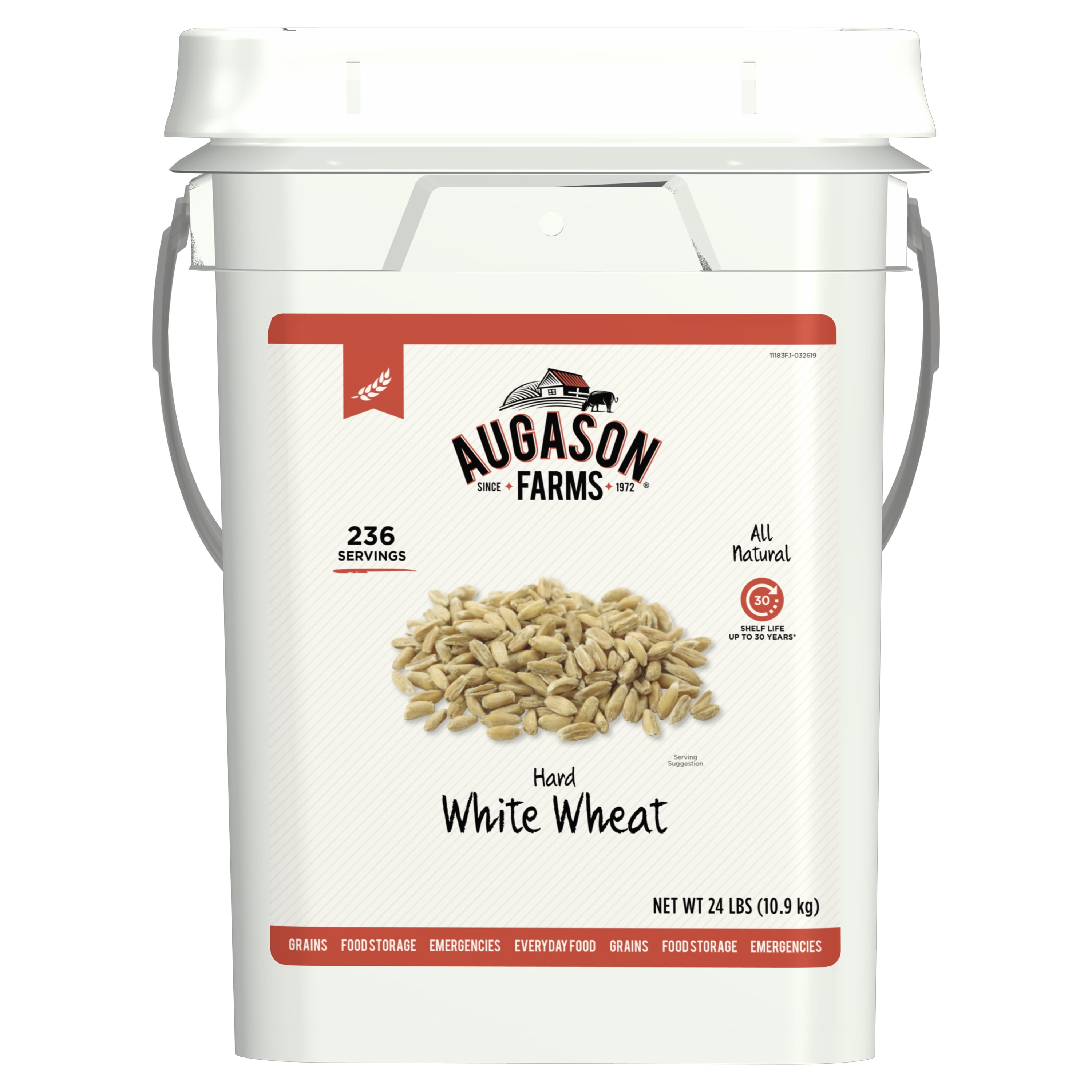 Augason Farms Hard White Wheat 24 Pound Pail, Emergency Food Storage ...