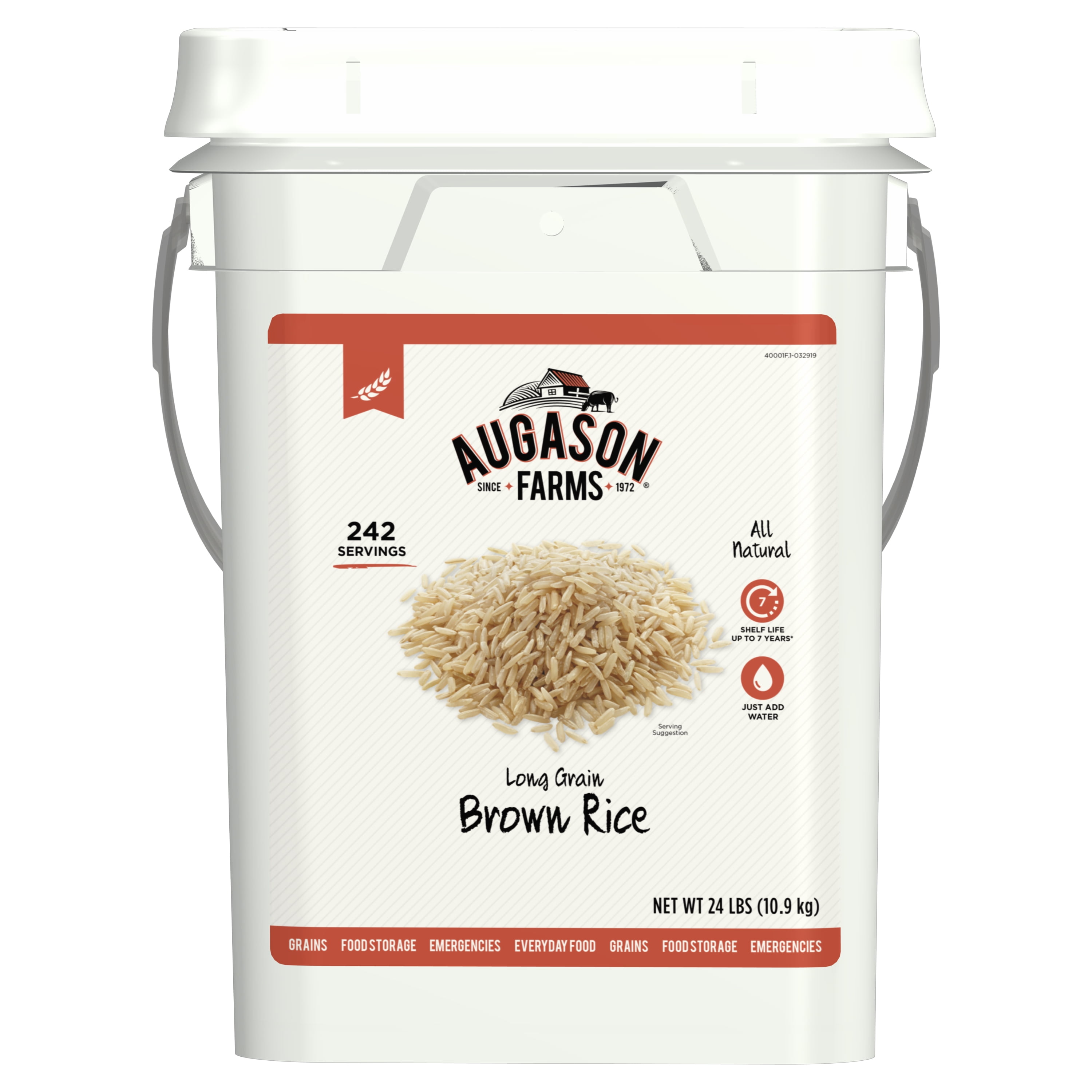 Augason Farms Long Grain Brown Rice, Emergency Food Storage Pail, 242 ...