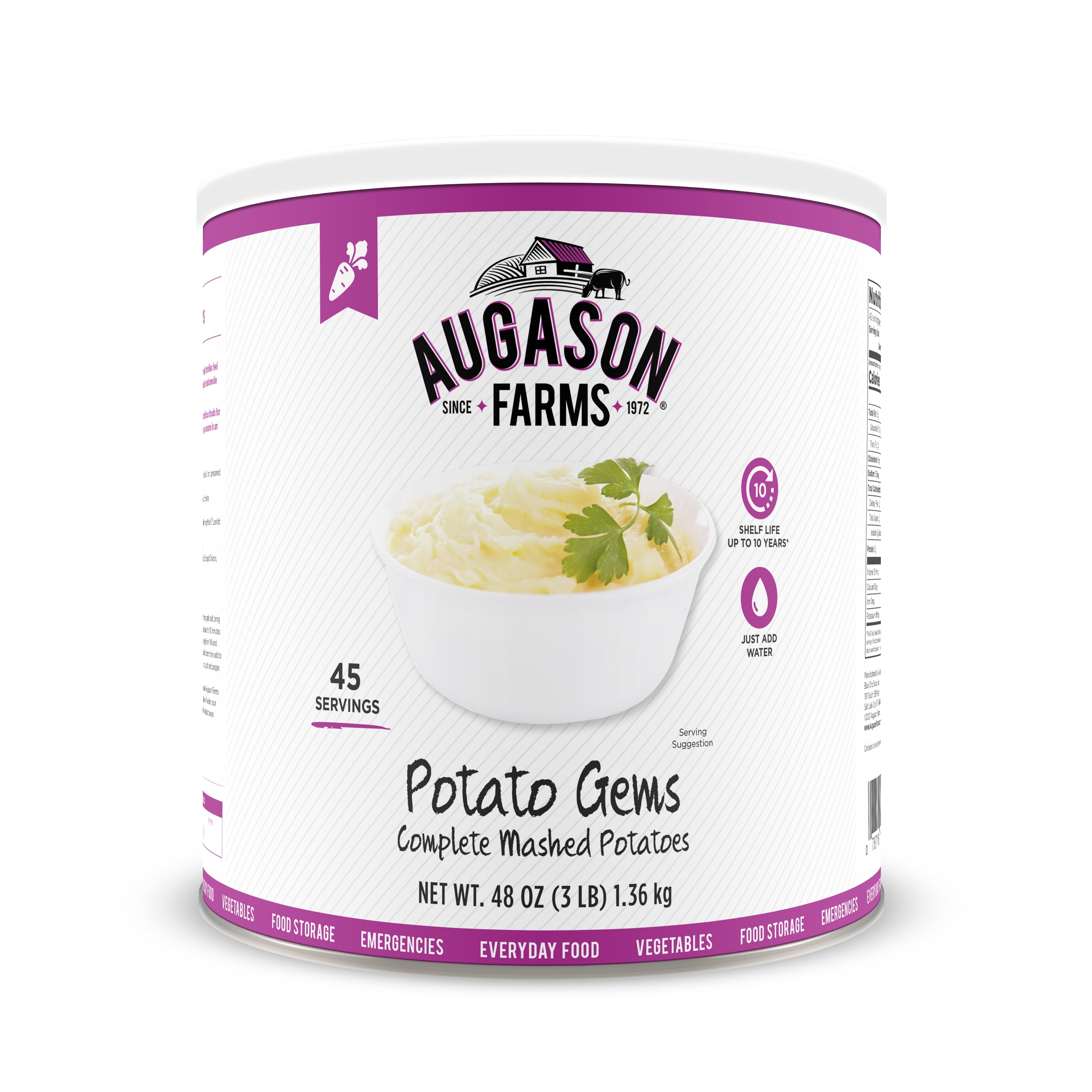 Augason Farms Potato Gems Complete Mashed Potatoes 48 oz No. 10 Can, 45 ...