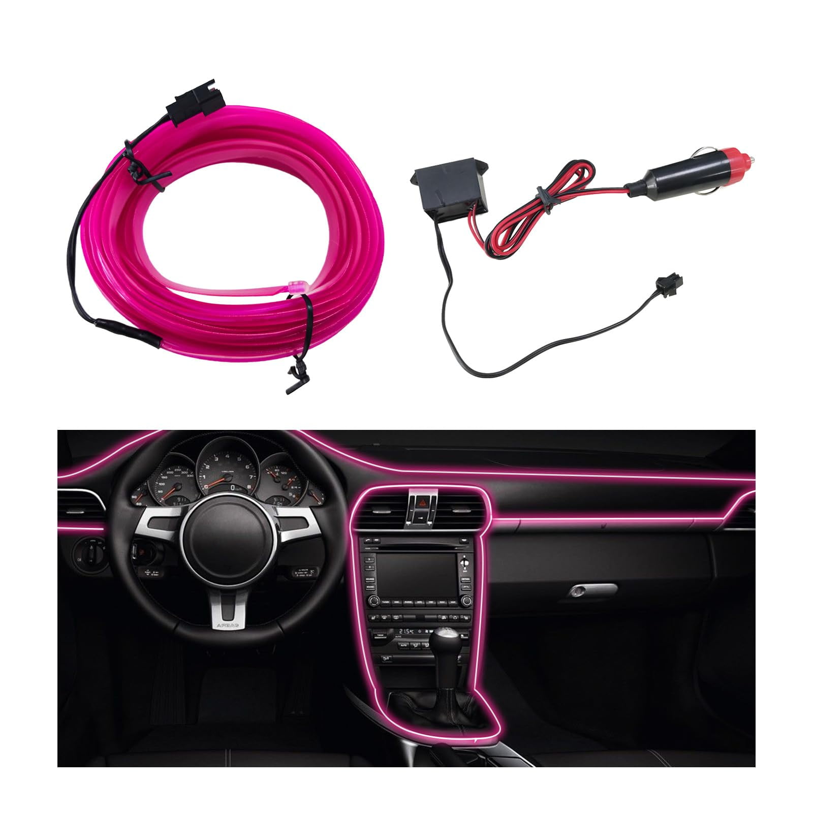 Augeny 16 Ft EL Wire Interior Car LED Strip Lights, Cigarette Lighter ...