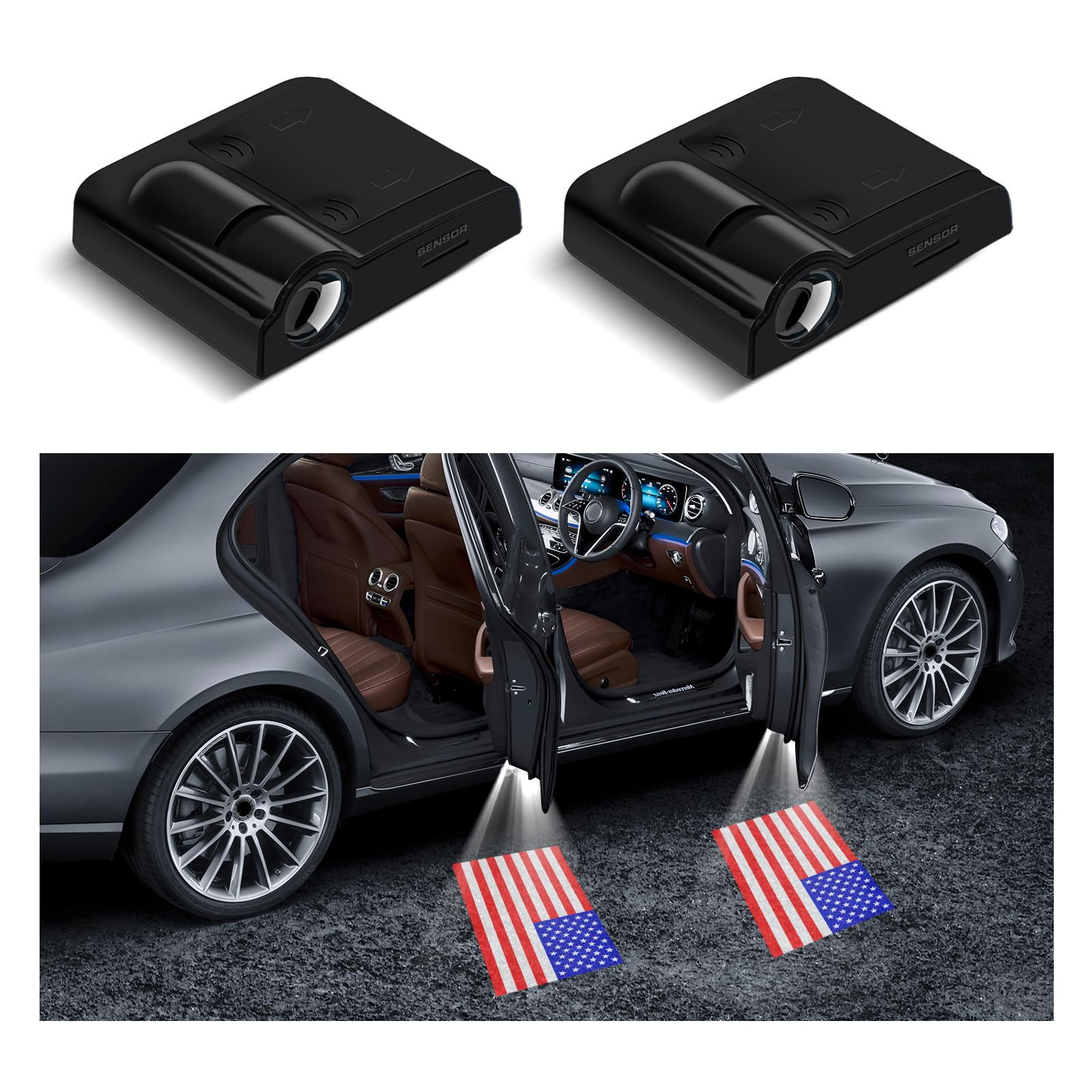 Augeny 2 PCS American MMF7 Flag Car Door Lights Logo Projector, HD LED ...