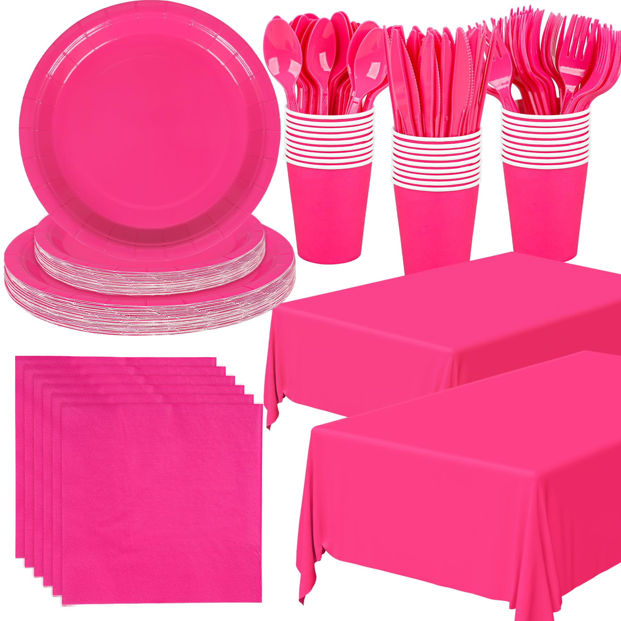 Augisteen Hot Pink Party DHF10 Supplies Hot Pink Tableware Set Paper ...