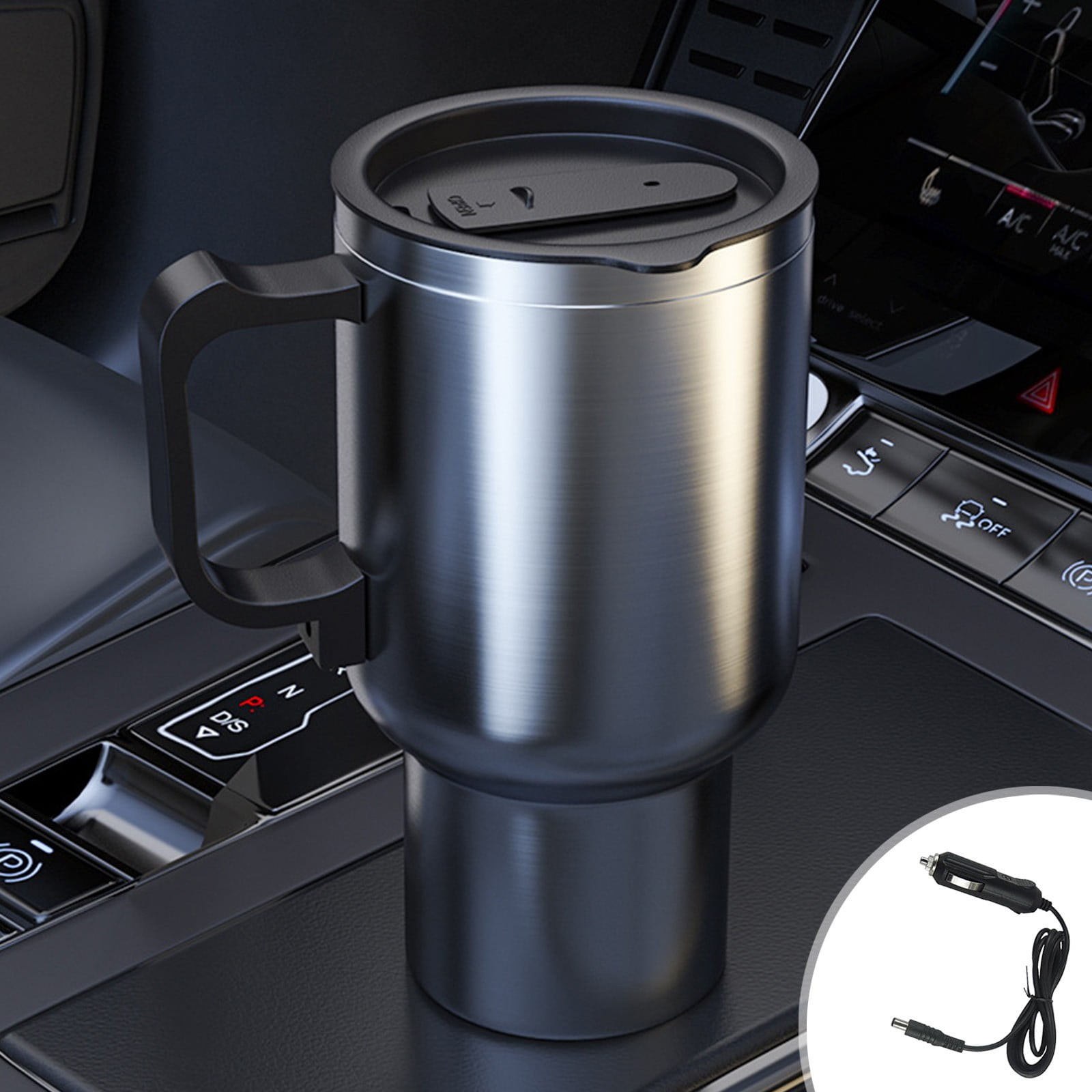 Augper 12V USB Insulated Travel Mug with Heater, 500 mL (17 oz), Silver ...