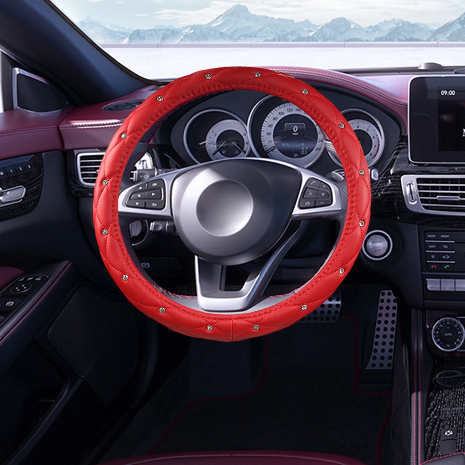 Augper Car Steering Wheel Cover With Diamonds Leather Four Seasons ...
