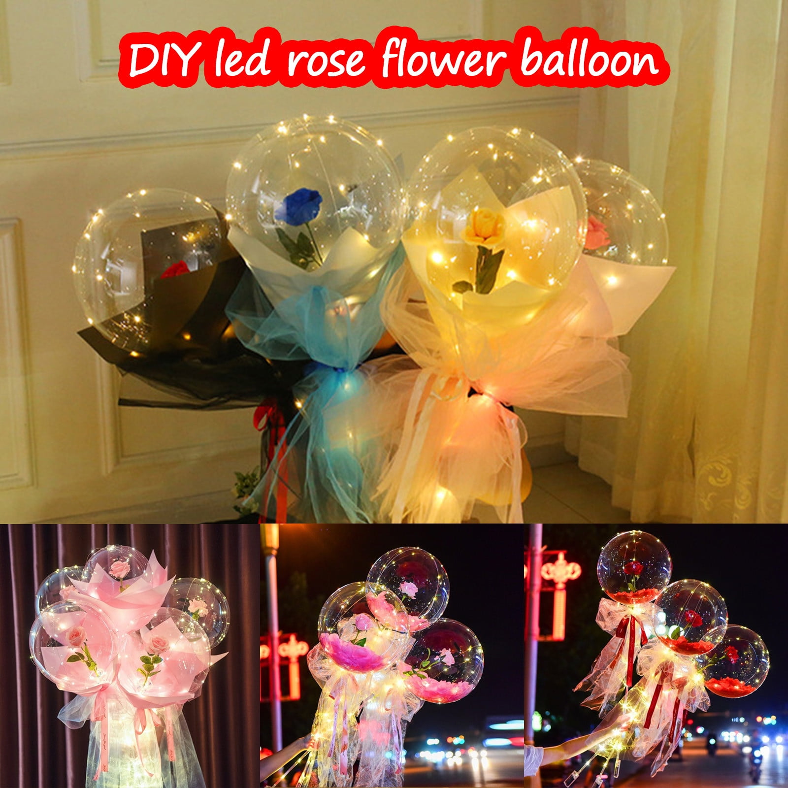 Augper Clearance LED Luminous Balloon Rose Bouquet, Light Up ...