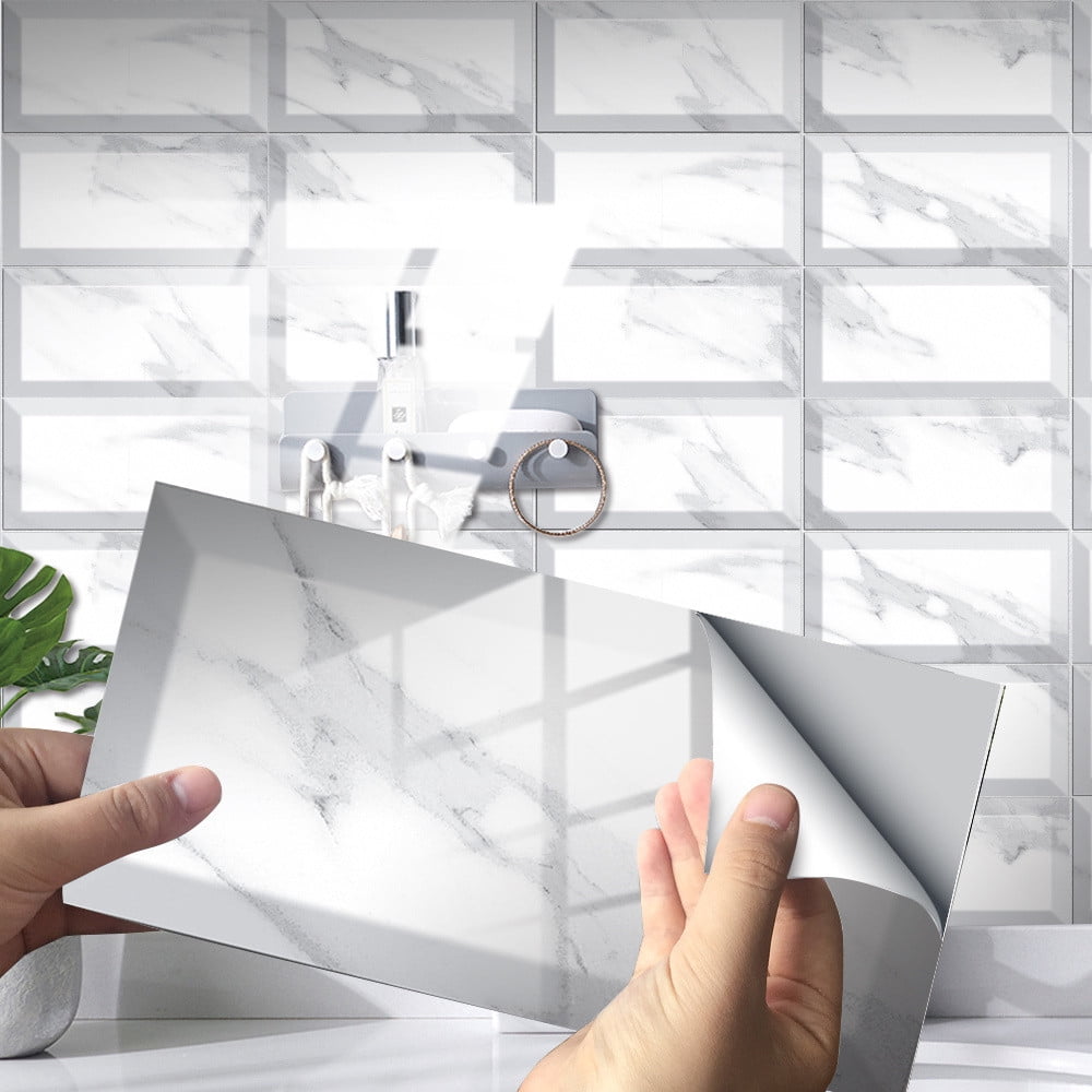 Augper Decorative Tile Stickers Peel and Stick Silver Mirror Glass ...