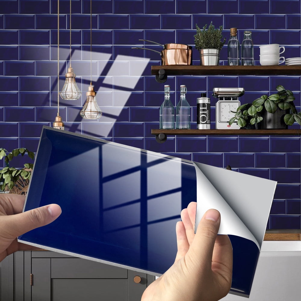 Augper Decorative Tile Stickers Peel and Stick Silver Mirror Glass ...