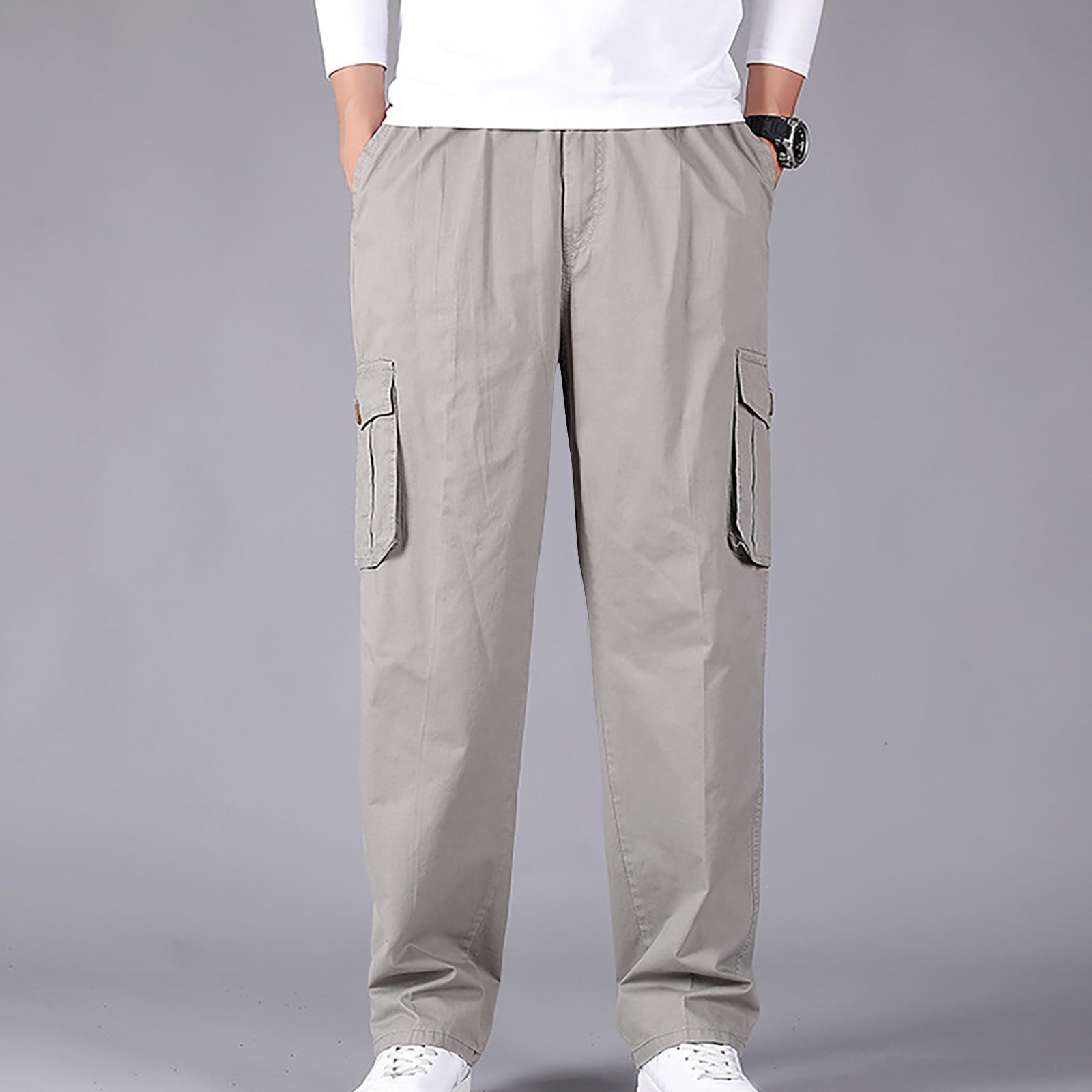 Augper Men's Cargo Pants Slim Solid Straight Pants Casual Outdoor ...
