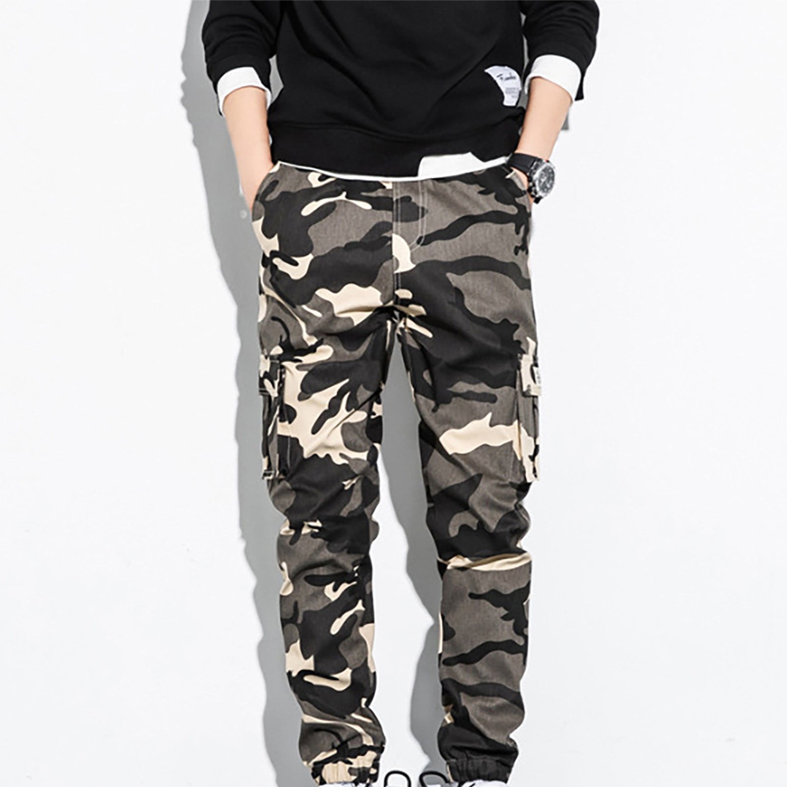 Augper Men's Side Pockets Small Feet Tight Fitting Pants Full Length ...