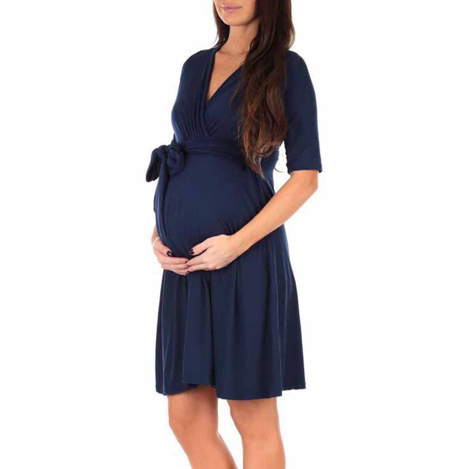 Augper Women Clothes Mid-sleeved Color V-neck Waist Pregnant Woman ...