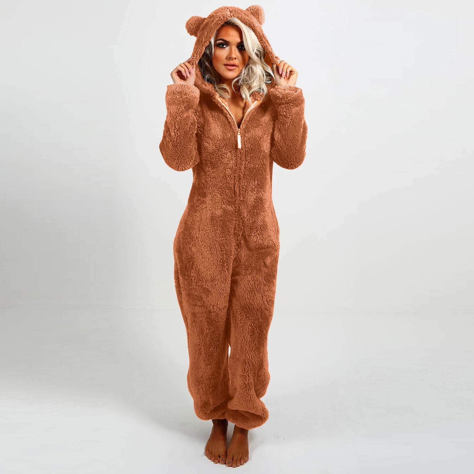 Augper Women Costume Long Sleeve Onesie Fuzzy Pajama Plush Hooded ...