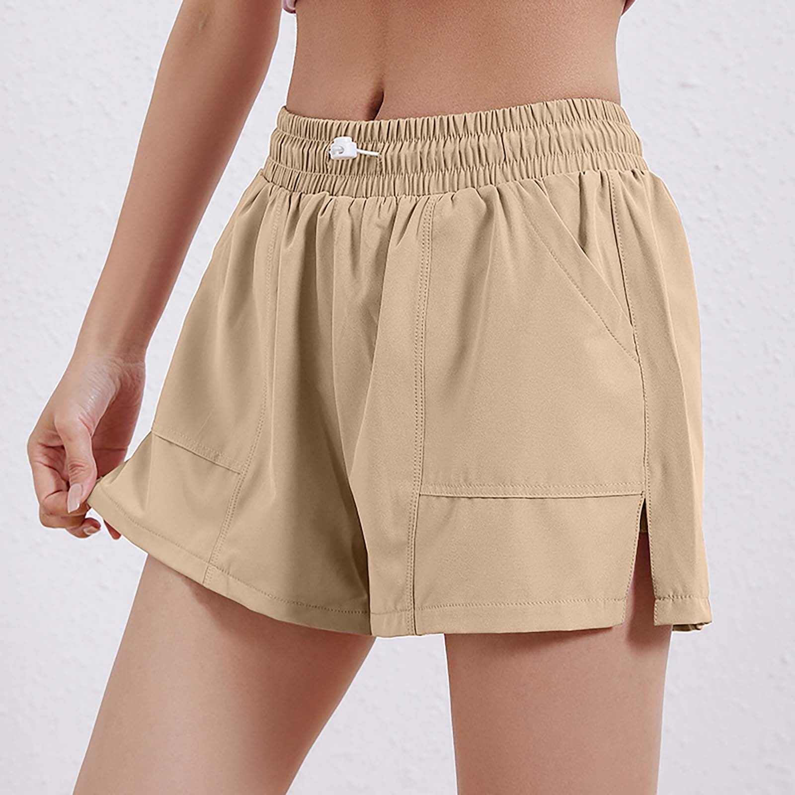 Augper Women Fake Two Piece Sports Shorts Fitness Running Casual Pants ...