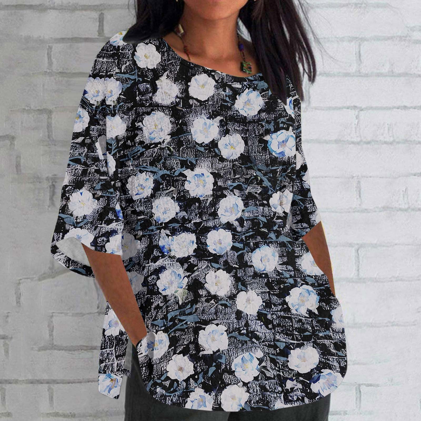 Augper Women Tops and Blouses Summer Casual Loose Comfy Tees Notch V ...