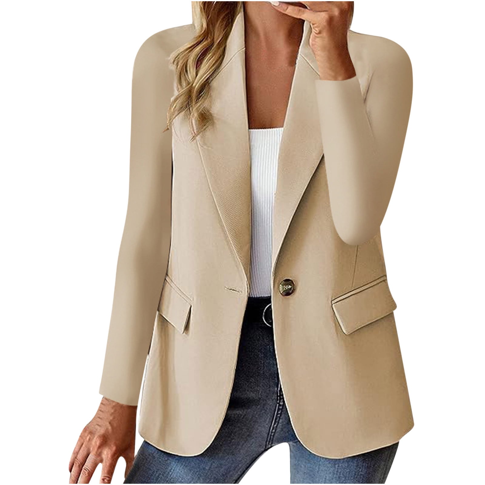 Augper Womens Casual Blazers Open Front Lapel Button Long Sleeve