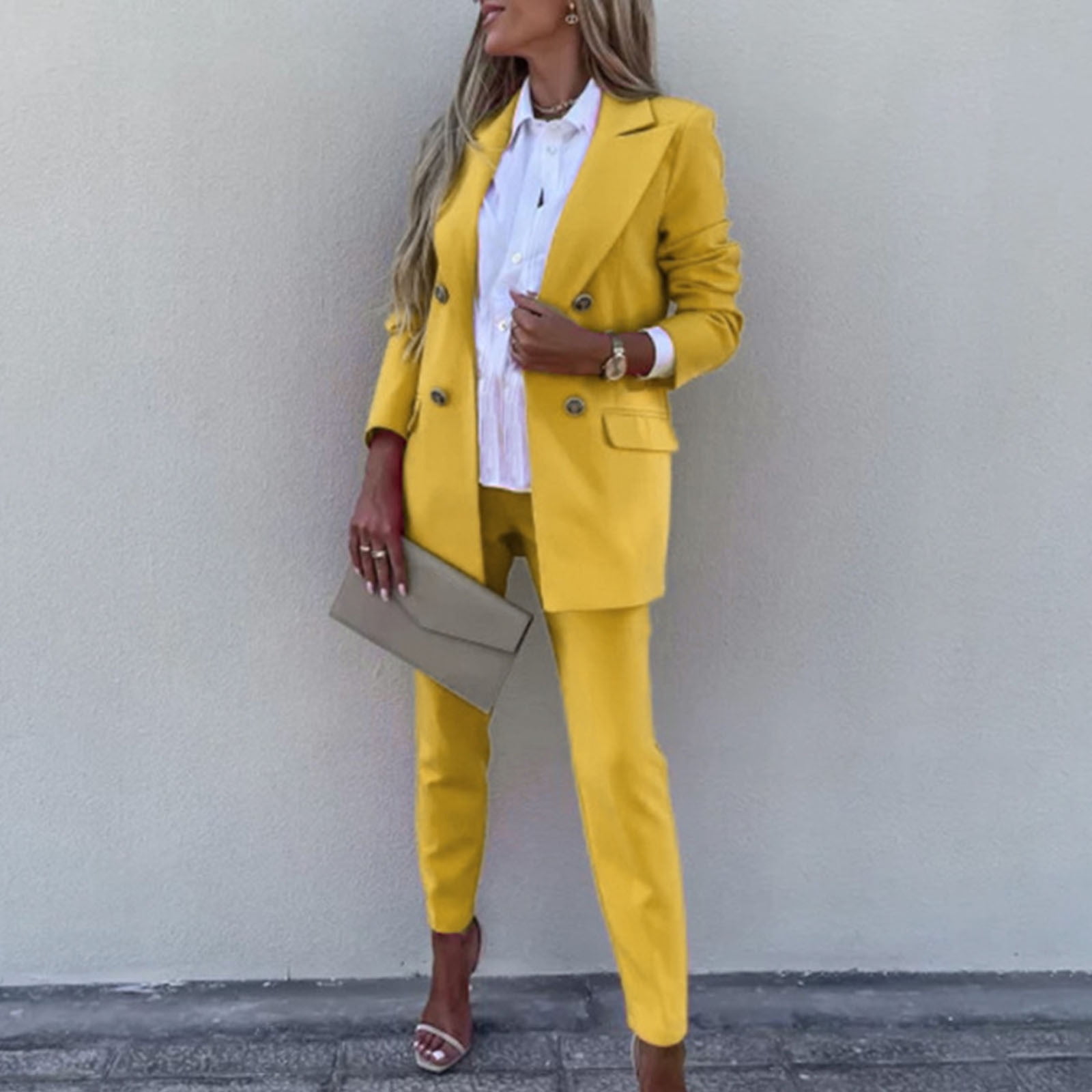 Augper Women’s Fashion Casual Loose Solid Color Suit Suit Office Two ...