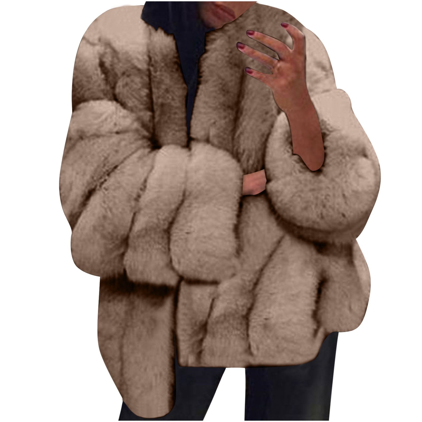 Augper Womens Faux Fur Coat Shearling Fluffy Fuzzy Shaggy Hood Sherpa Lined Fleece Jacket