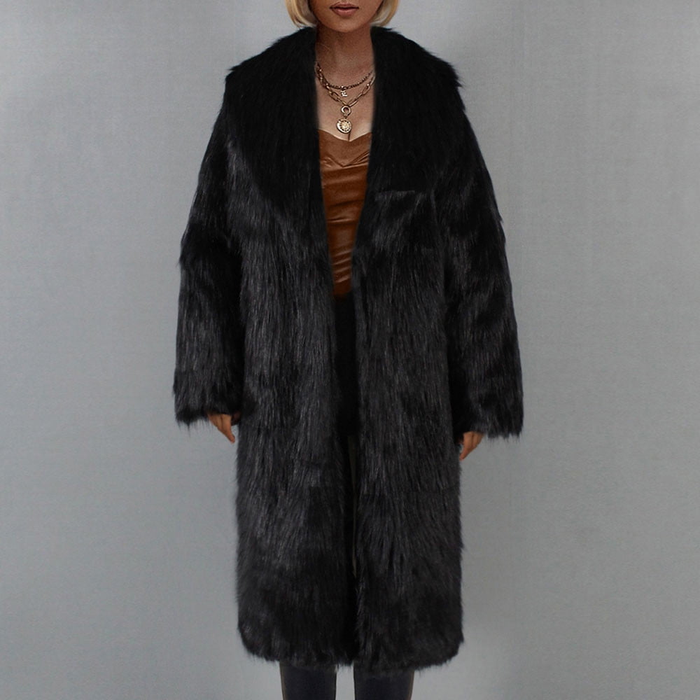 Augper Womens Winter Warm Long Sleeve Coat Faux Fur Turn Down Collar ...