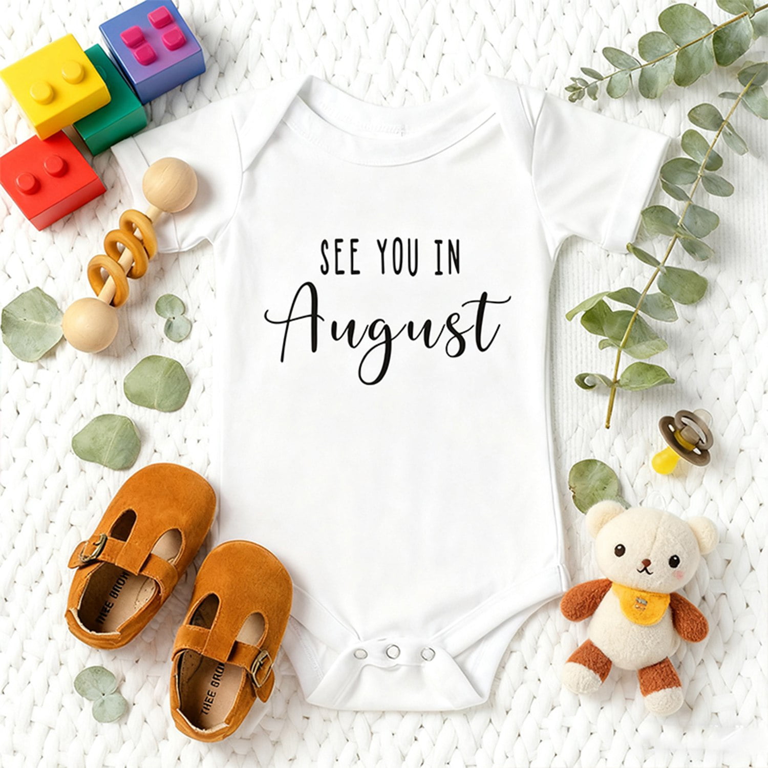 August Baby Pregnancy Reveal Onesie, "Summer Sunshine" 100% Cotton ...