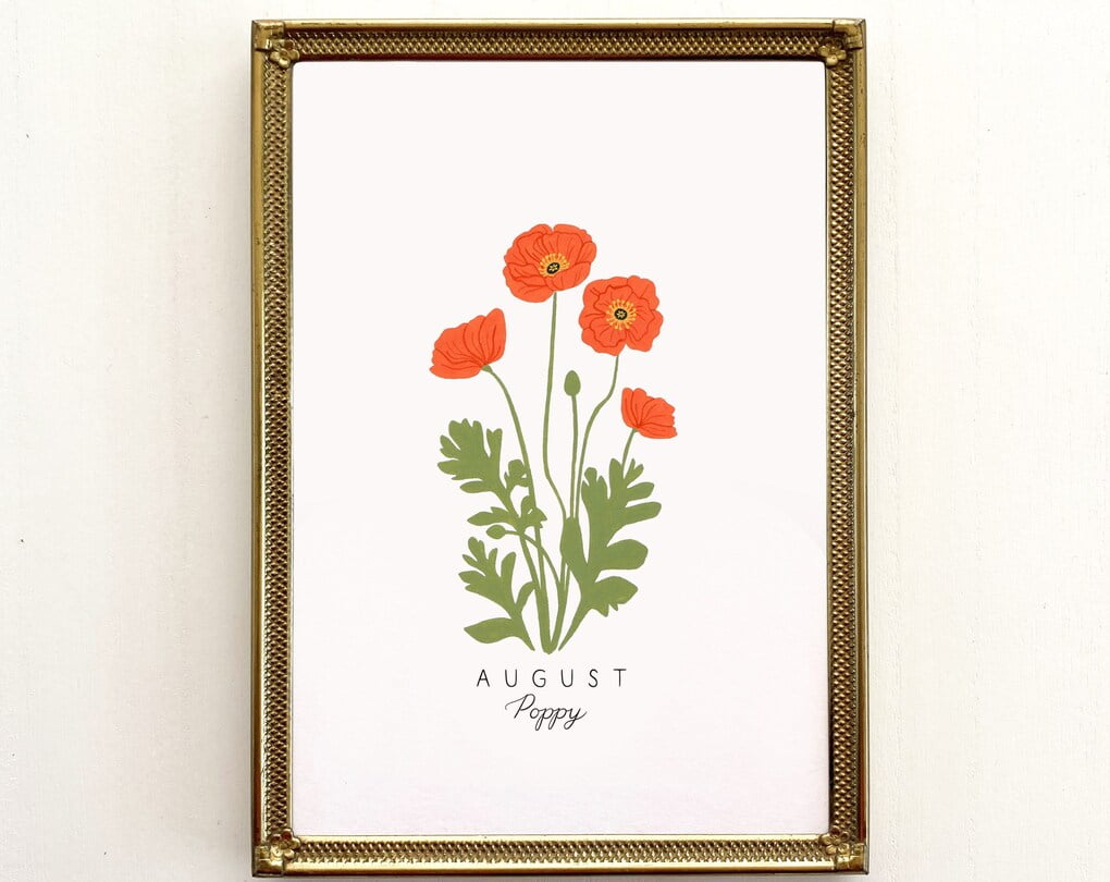 August Birth Flower Print, August Birth Month Flower, Poppy Flower ...
