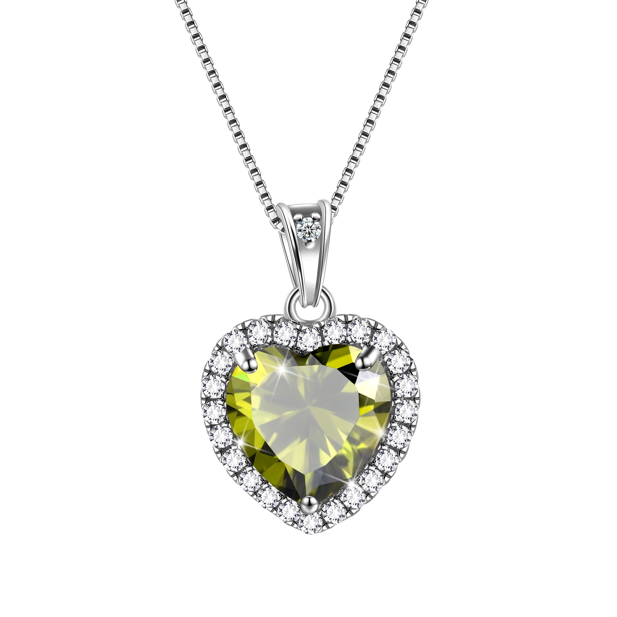 August Birthstone Necklace Women Heart Necklace Peridot Crystal 925 ...