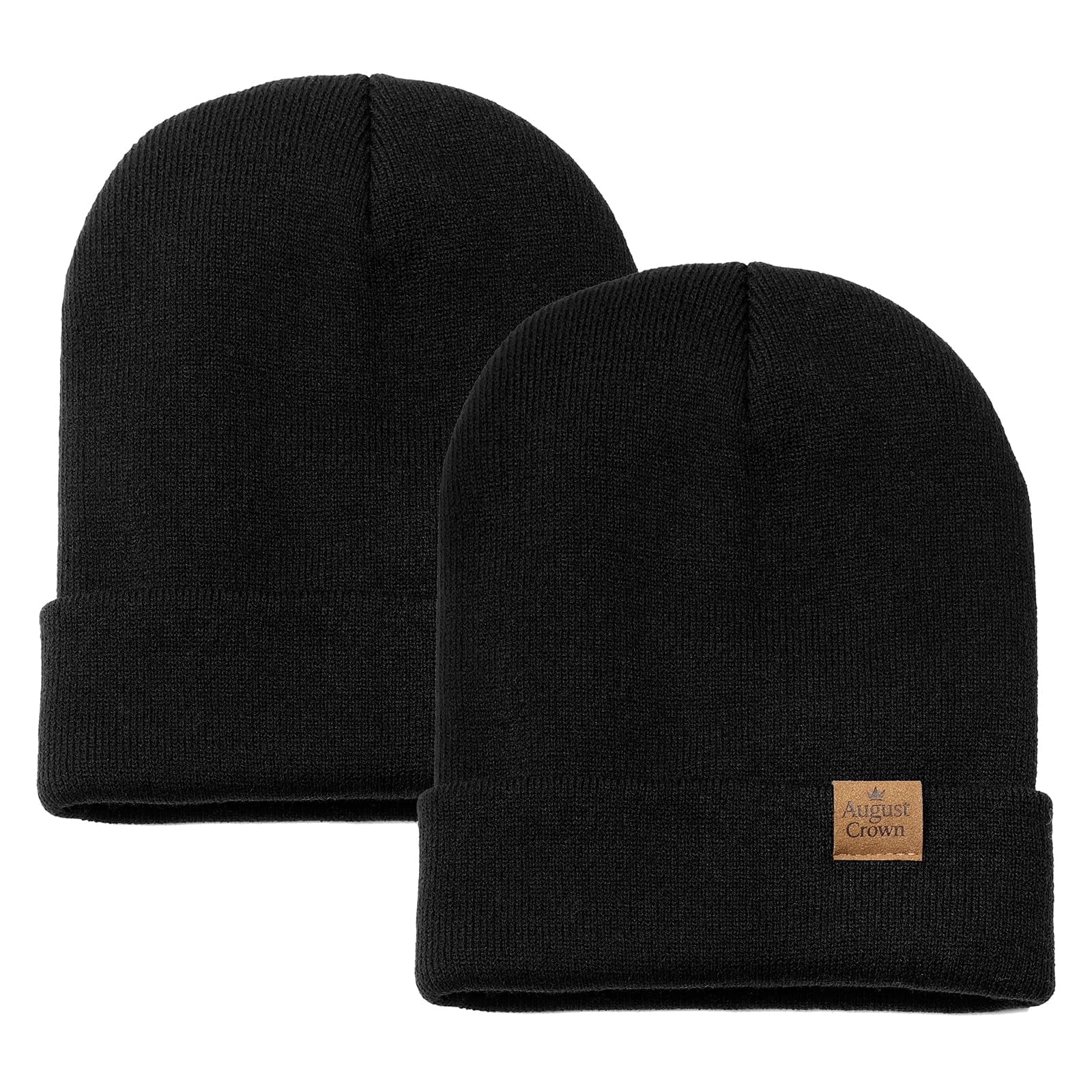 August Crown Unisex Double Layer Knit Winter Beanies - Black (2 Pack ...