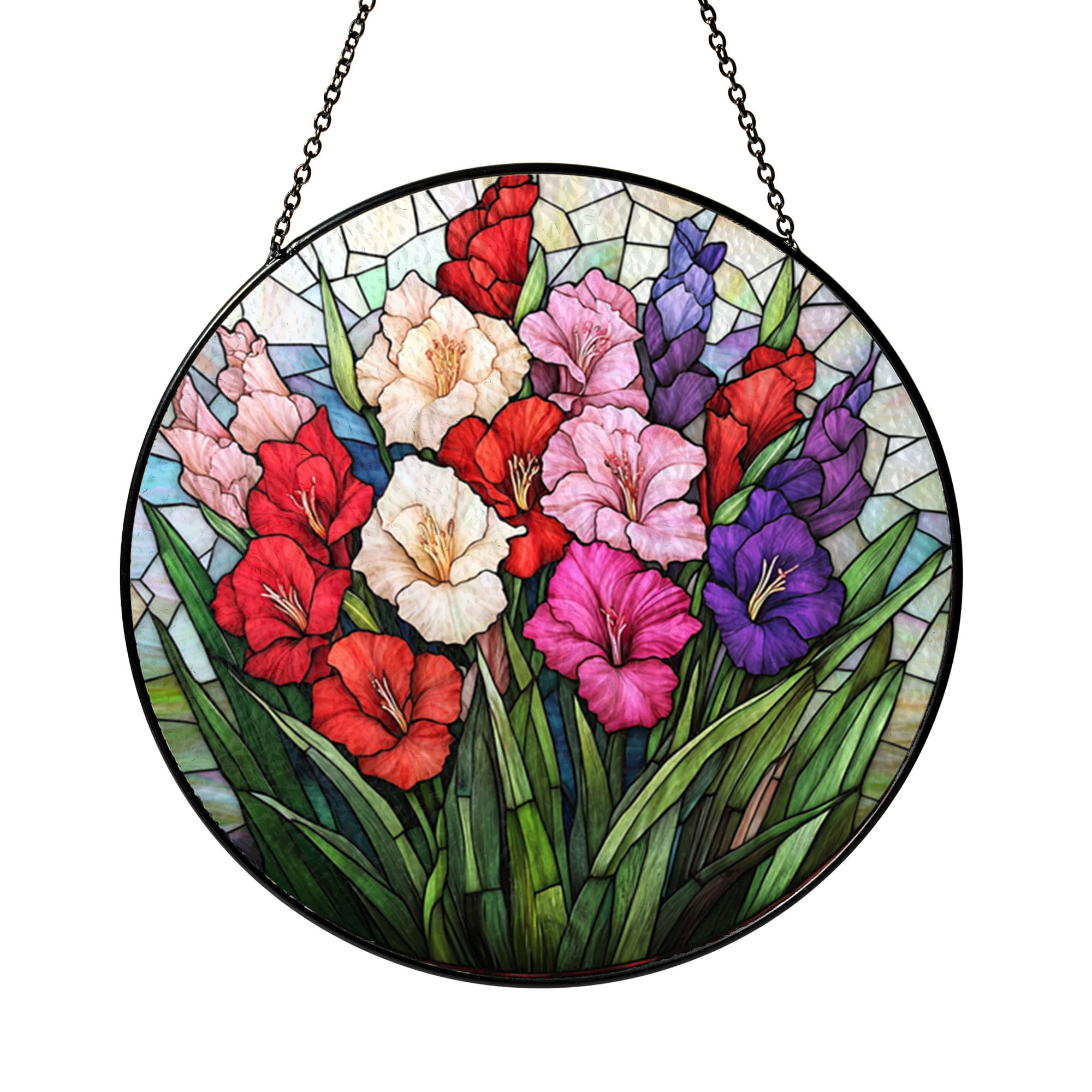 August Gladiolus Flower Sun Catcher Round Window Hanging Art - Walmart.com