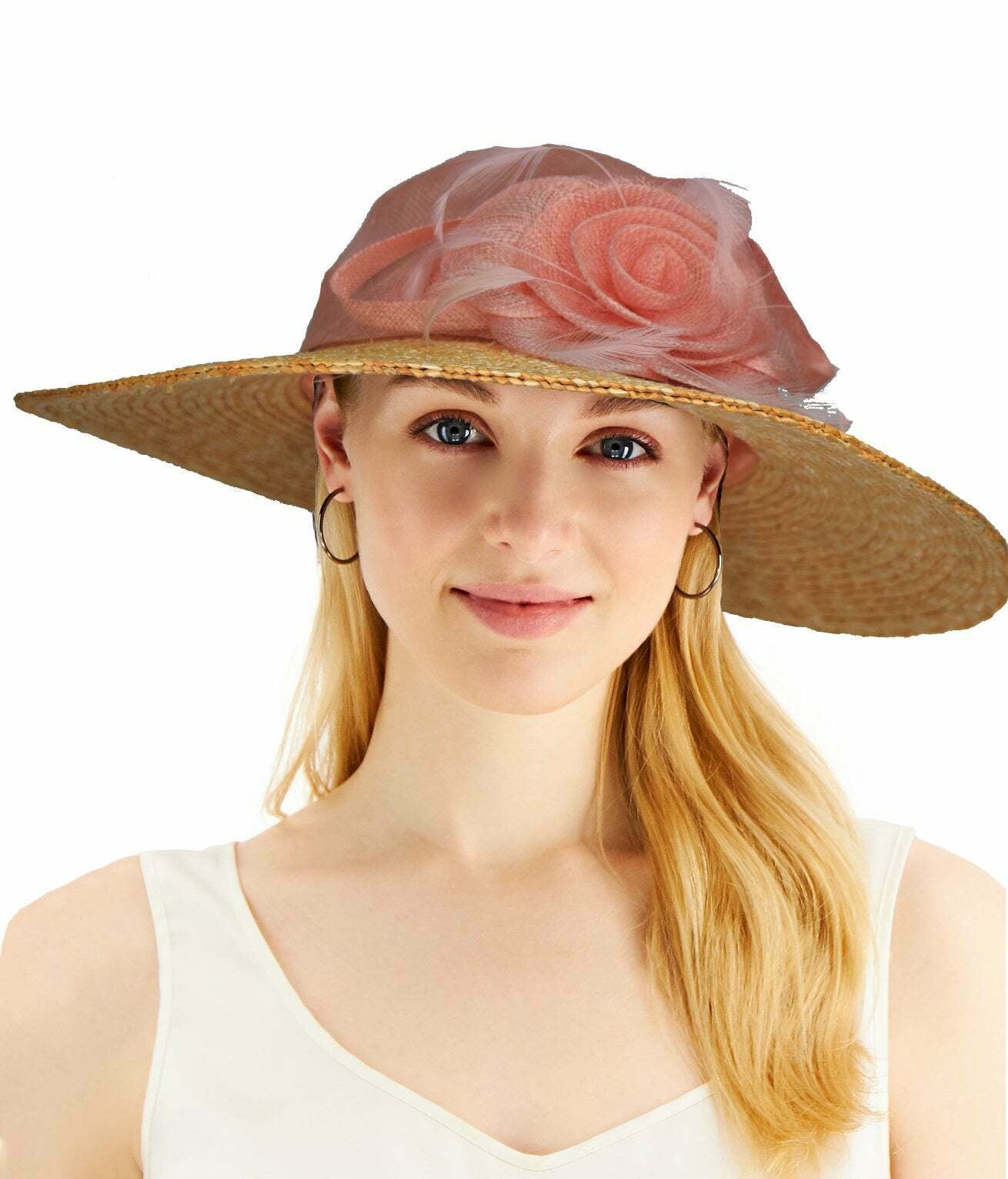 August Hat Company Fine Millinery Bow & Feather Accented Mesh Straw Hat ...