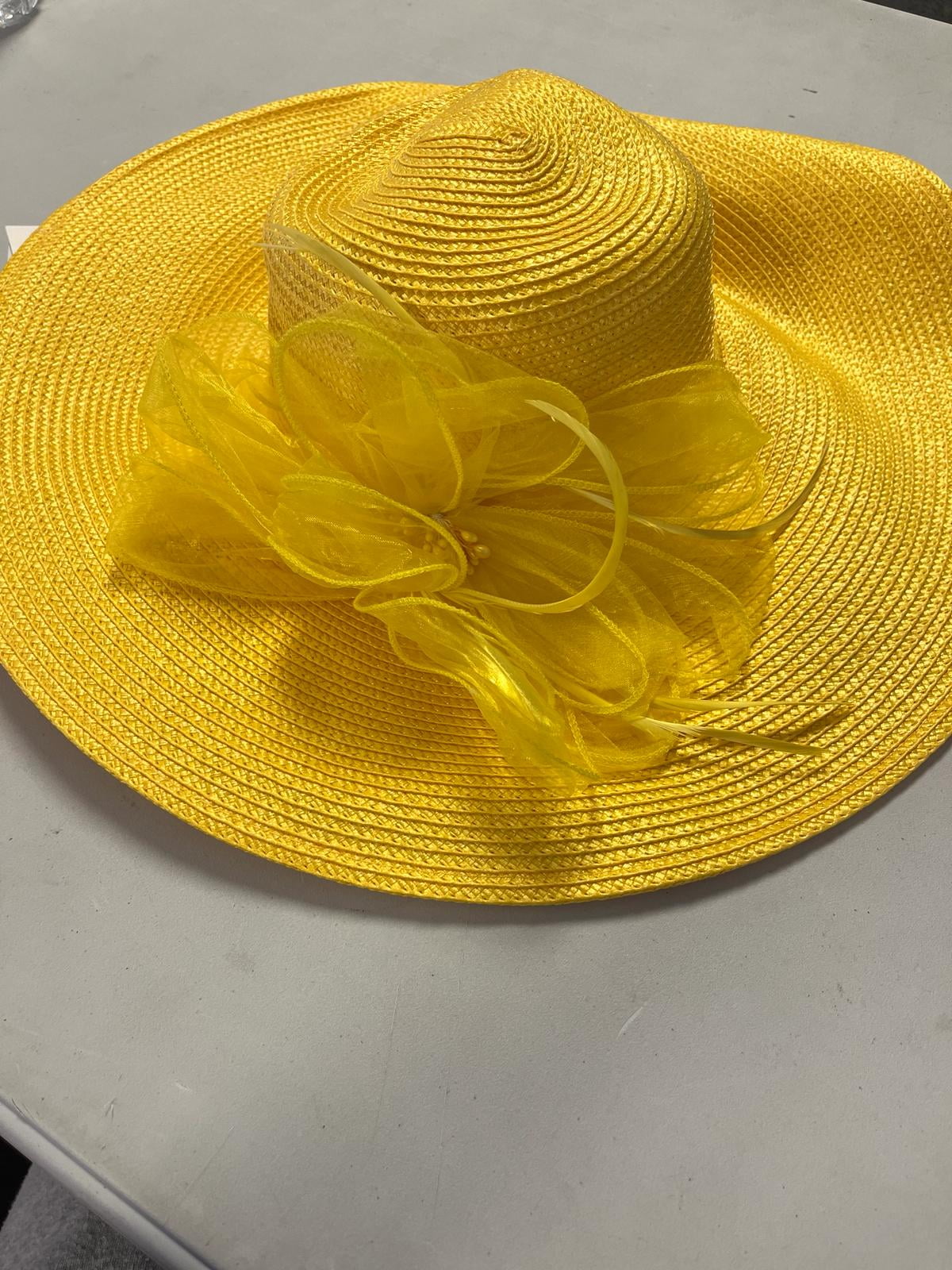 August Hat Fine Millinery Wide Brim Adjustable Organza Bow Yellow ...