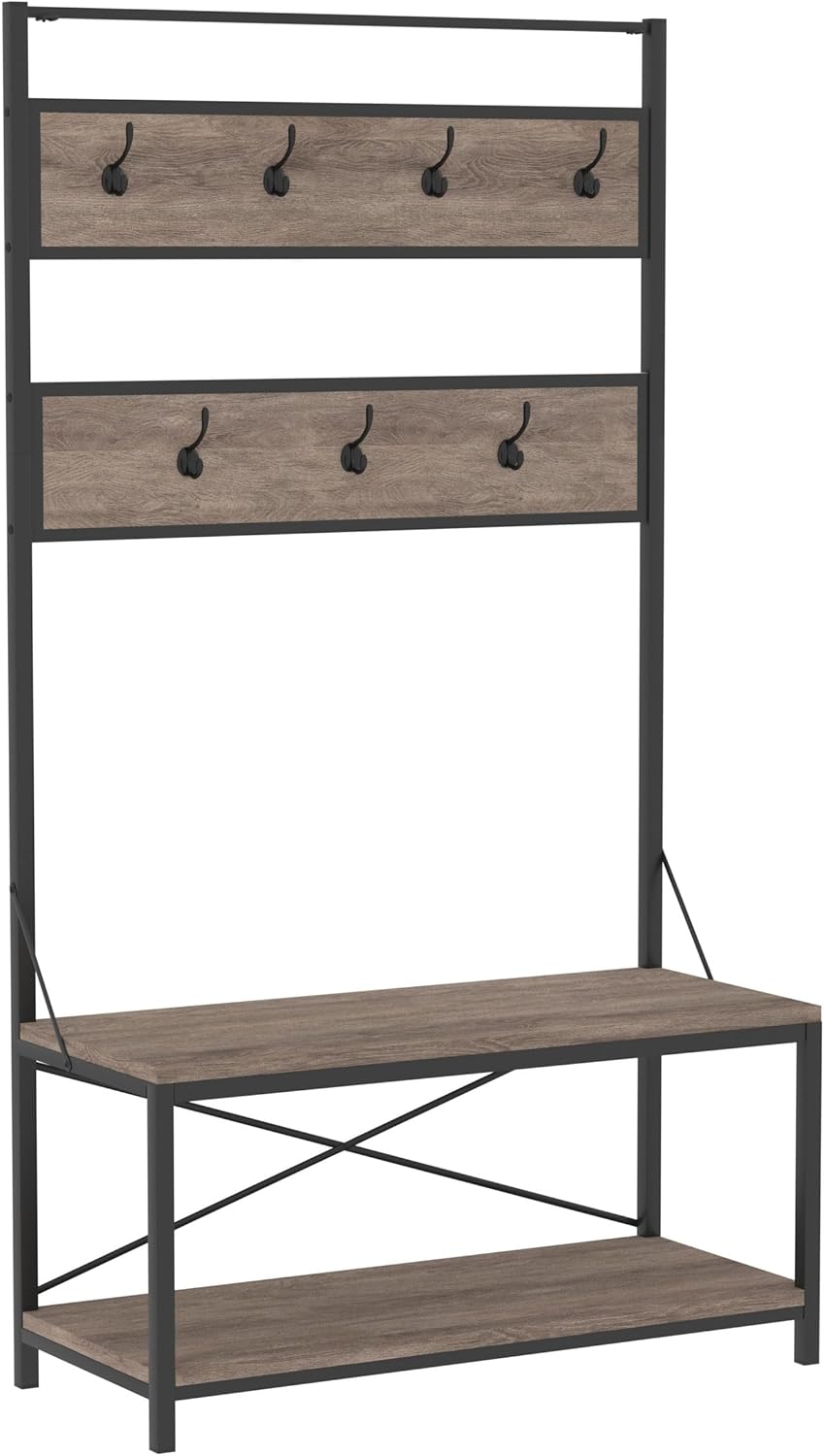 August Modern Farmhouse X Back Hall Tree with Bench, 72 Inch, Driftwood ...