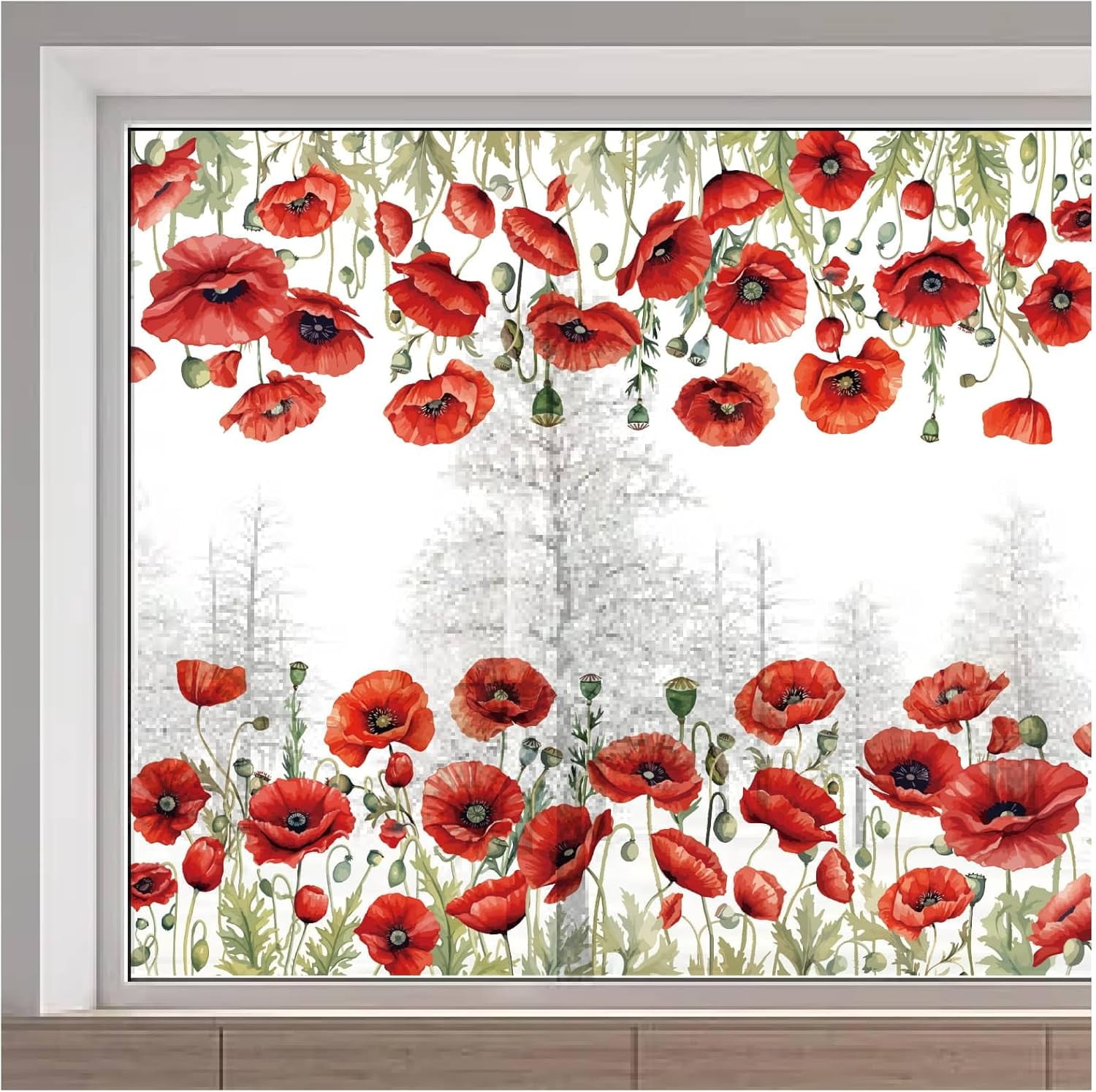 August Poppy Large Window Stickers Static Glass Sliding Door Clings ...