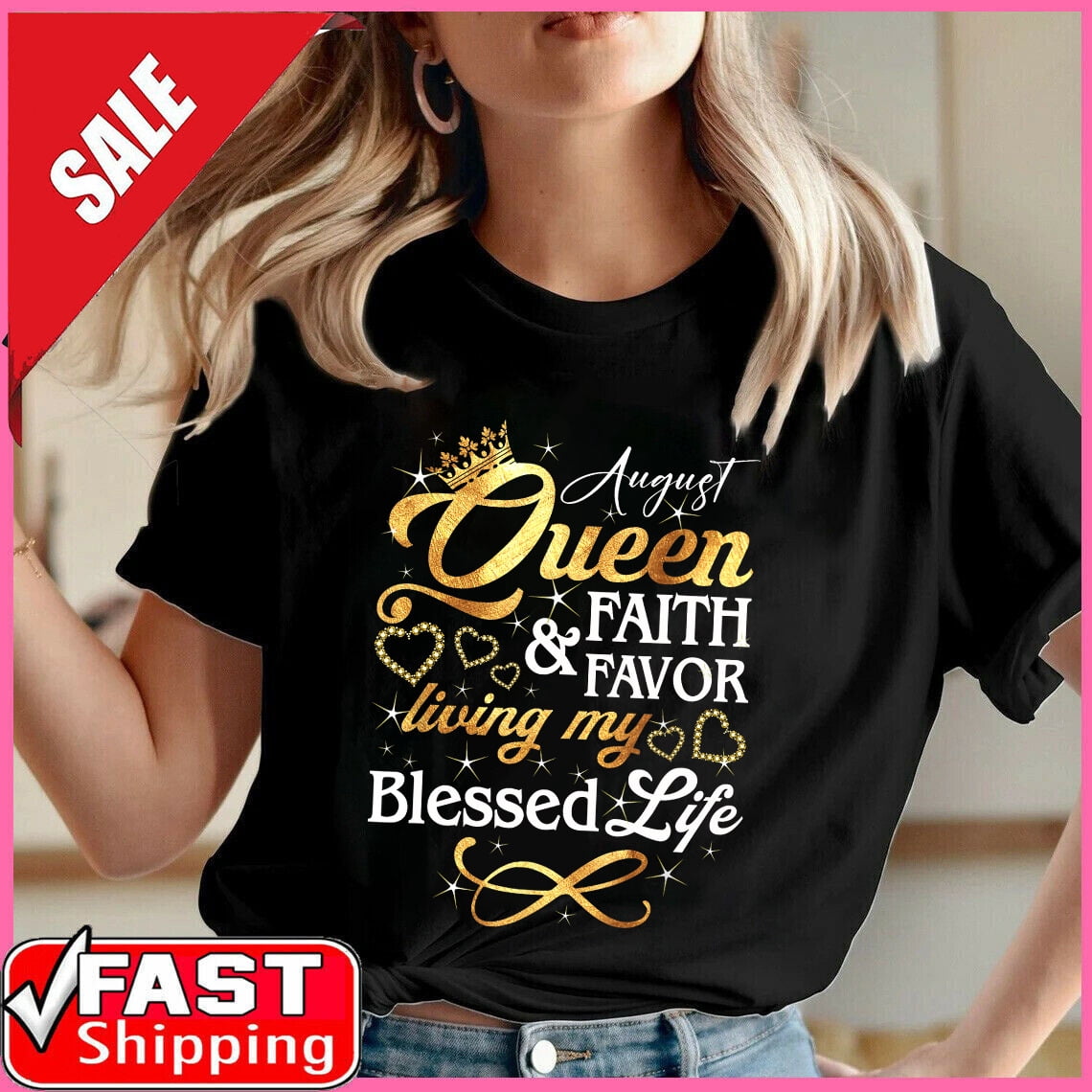 August Queen Living My Blessed Life Birthday Queen Crown T-Shirt ...