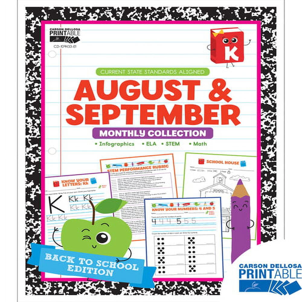 August & September Monthly Printable Collection Grade K - Walmart.com