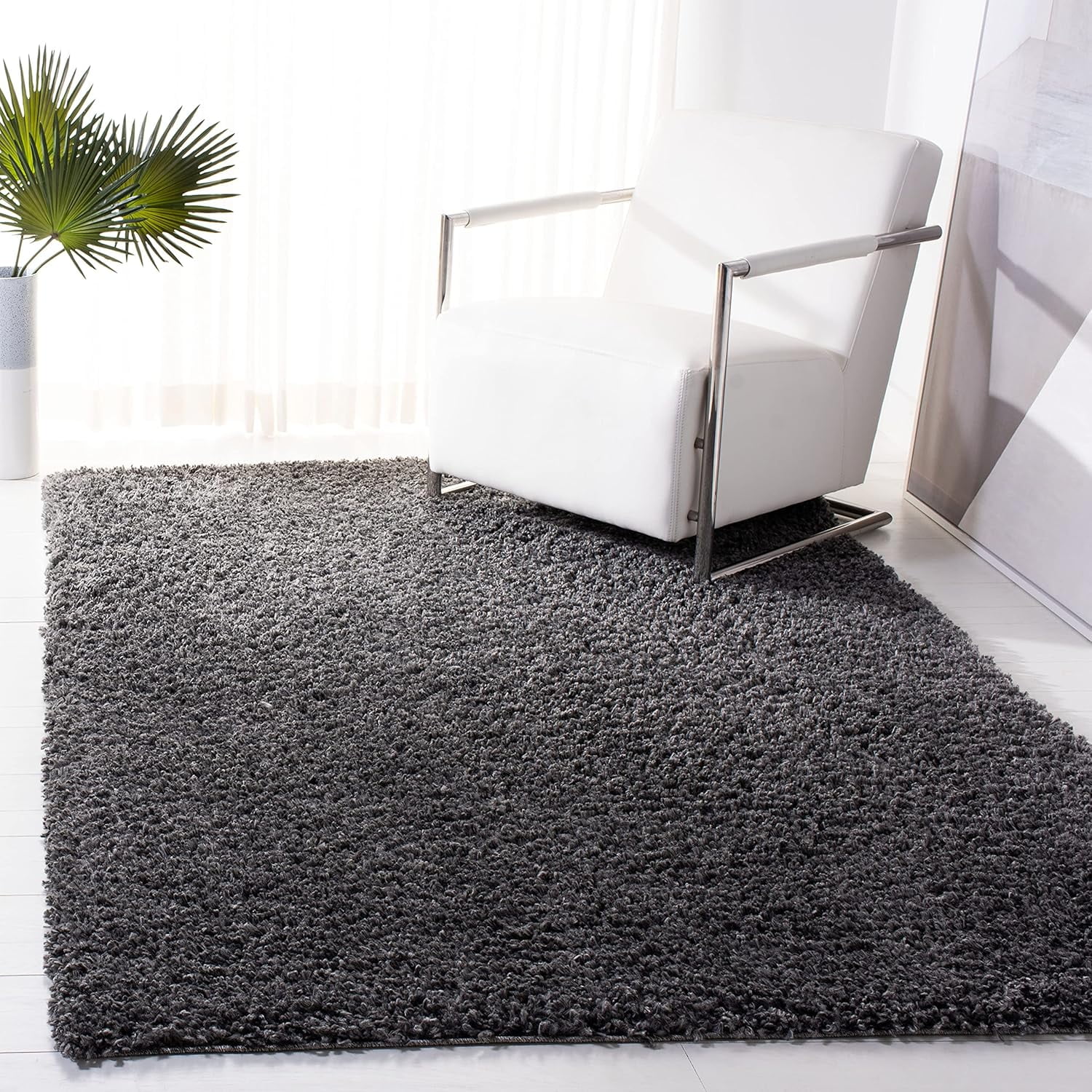 August Shag Collection Accent Rug - 3' X 5', Charcoal, Solid Design ...