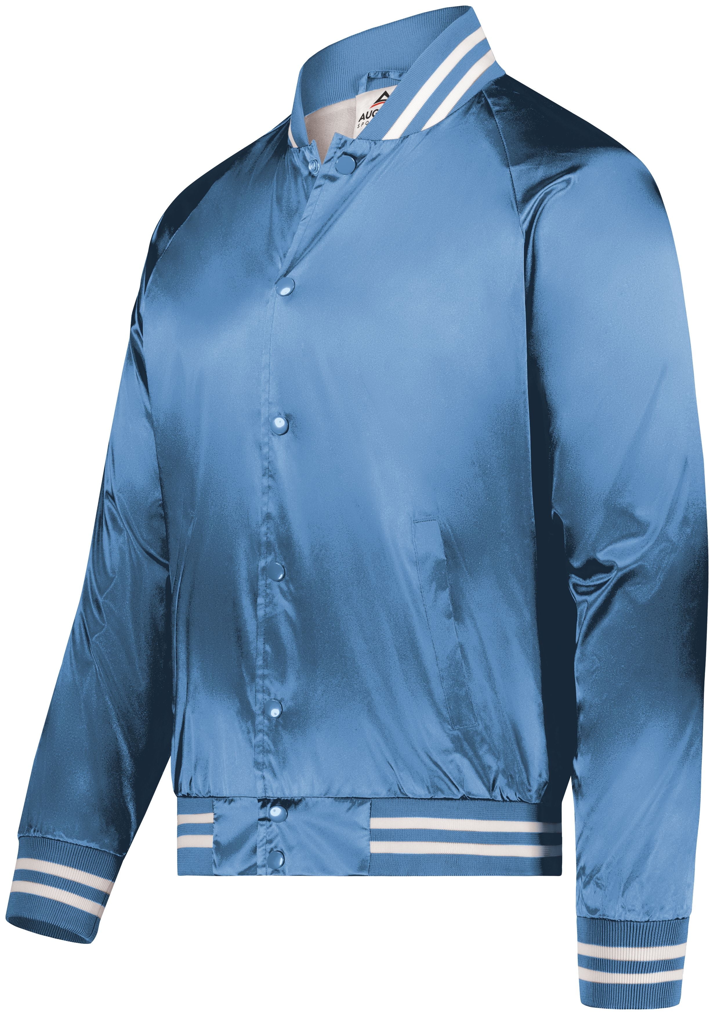 Augusta 2XL Satin Baseball Jacket/Striped Trim Columbia Blue/White 3610 ...