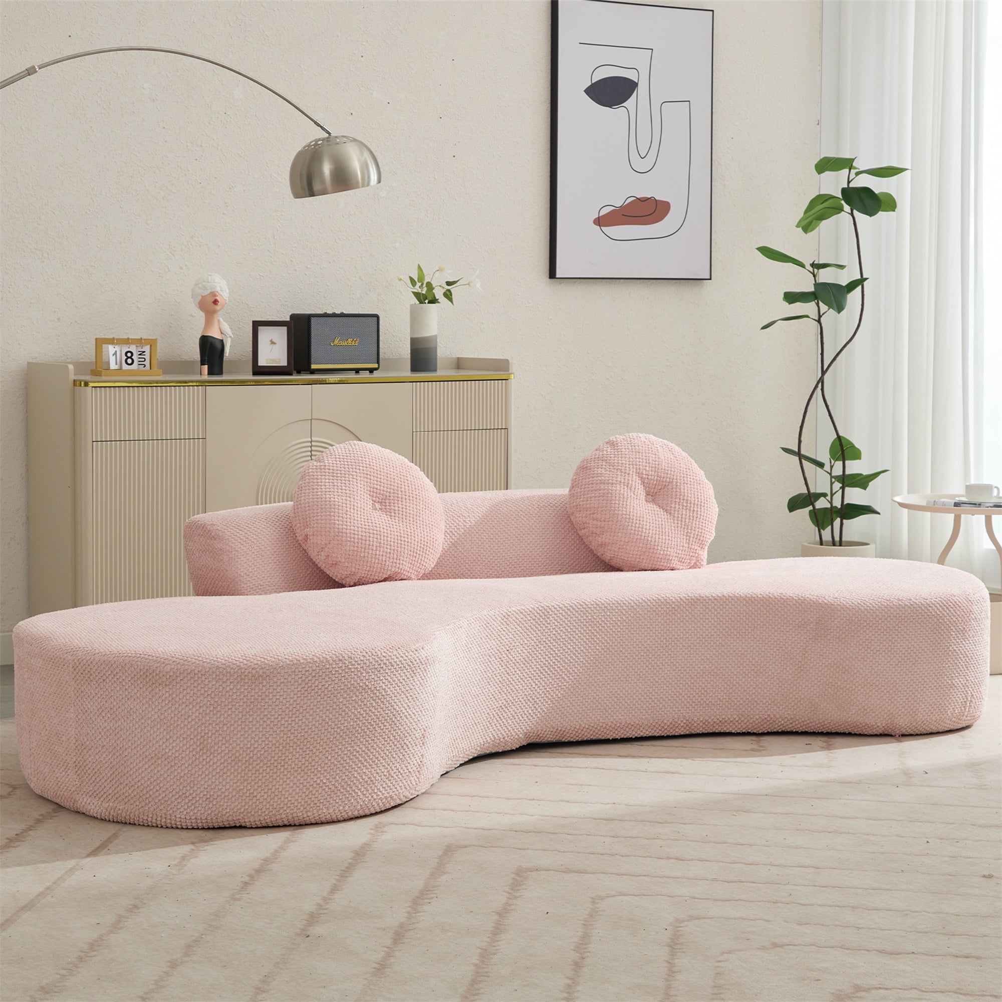 Aukfa Curved Chaise Sofa - Deep Seat Corduroy Pink - Walmart.com