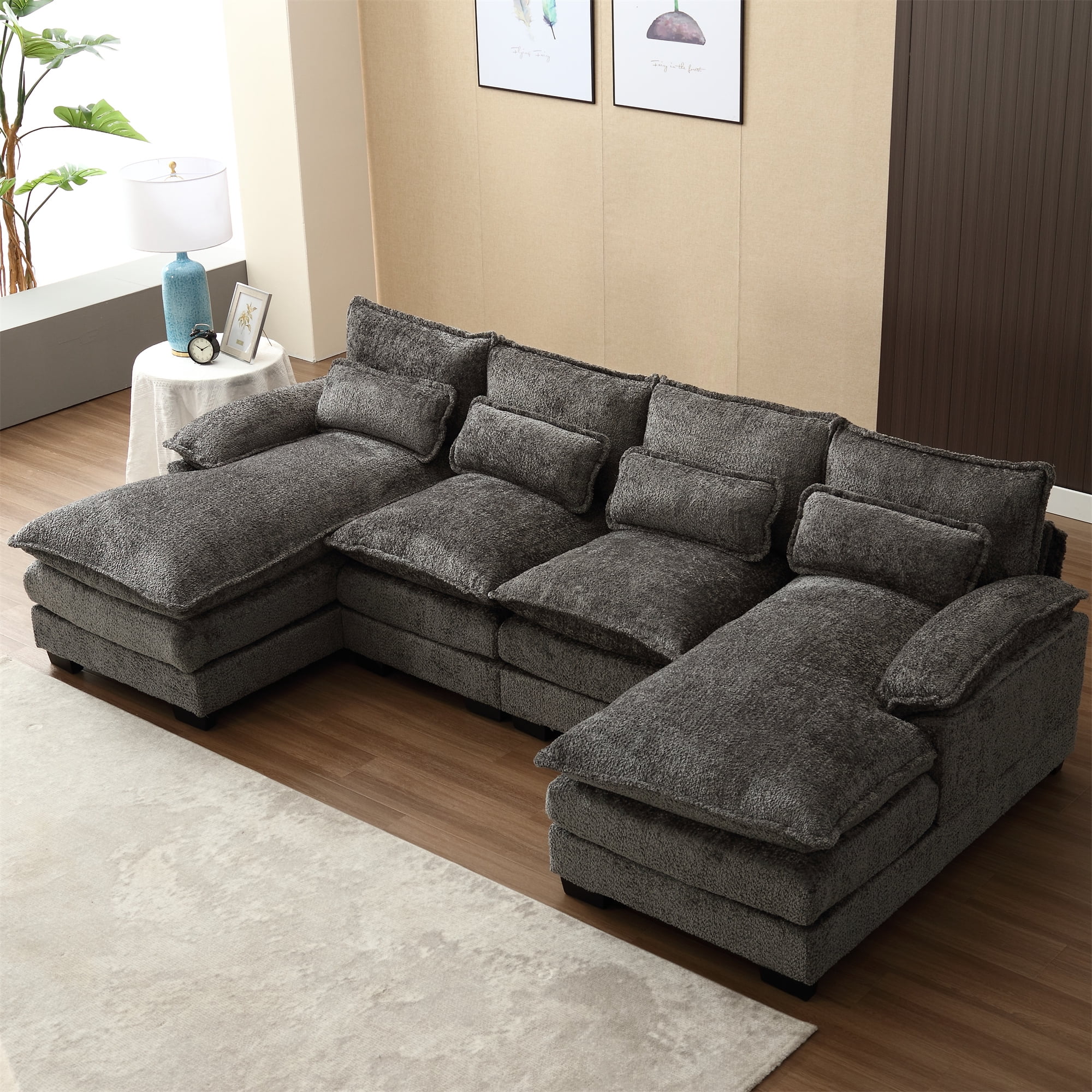 Aukfa U Shape Sectional Sofa - 4 Lumbar Pillows - Walmart.com