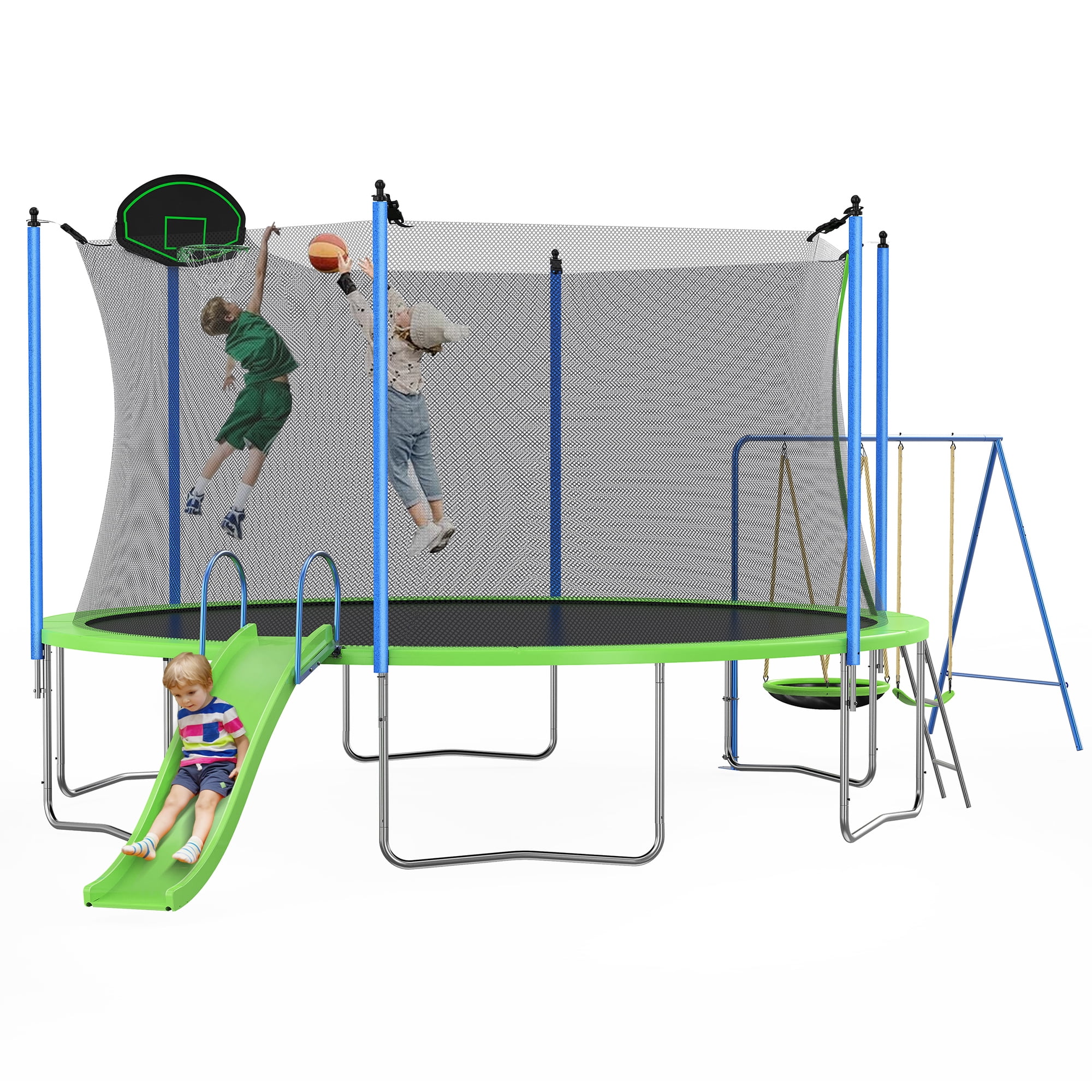 Aukfa 12FT Trampoline with Slide and Swings, Outdoor Trampolines with ...