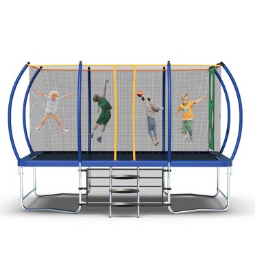 Jumpking Rectangle 10 x 14' Trampoline, with Enclosure, Blue/Yellow ...