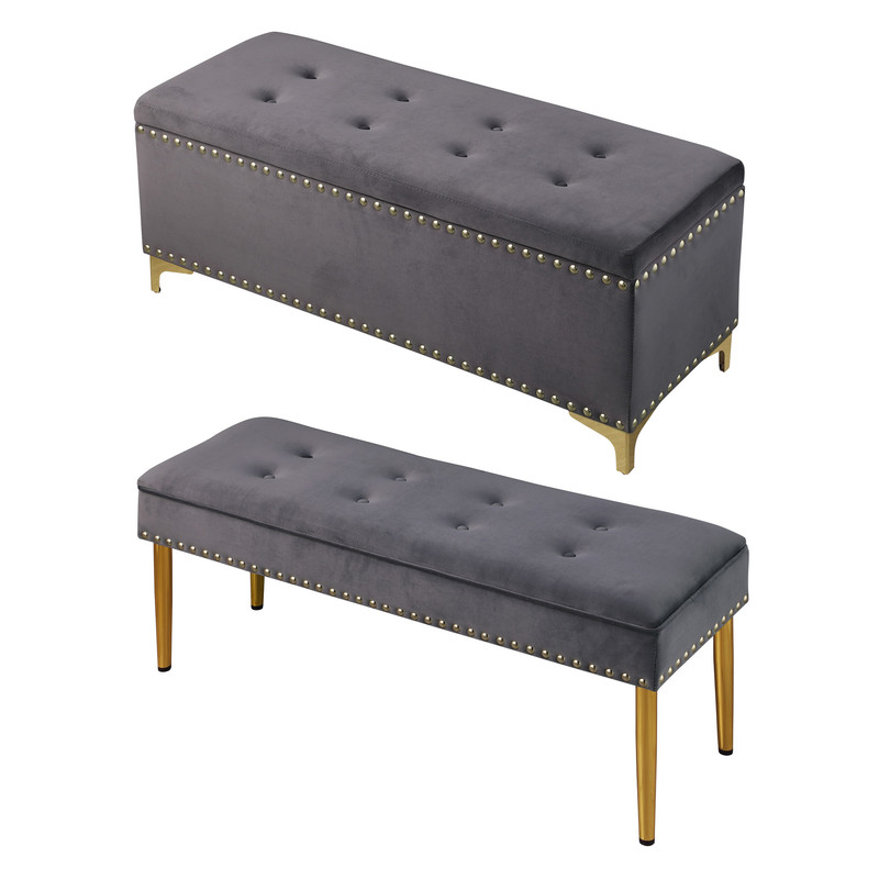 Aukfa 2-in-1 48 Inches Storage Ottoman Benches Set, Upholstered Storage ...